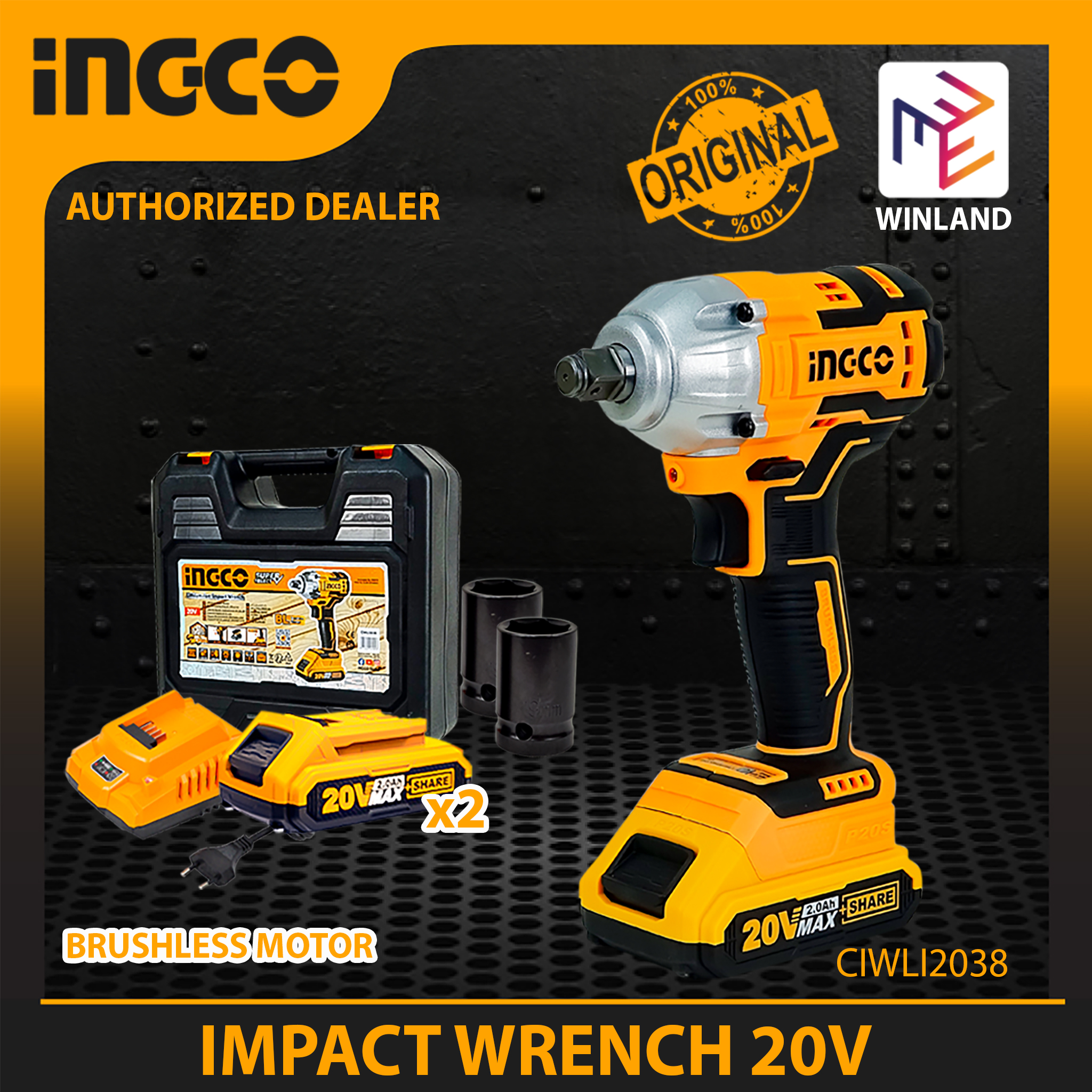 Ingco by Winland Cordless Lithium-Ion BRUSHLESS Impact Wrench 20V ...