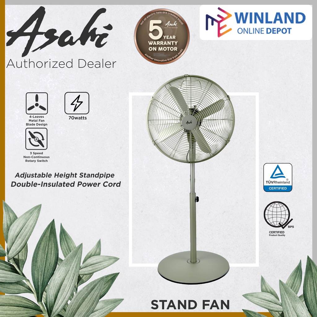 ASAHI by Winland 16" Metallic Electric Fan | Stand Fan XF-6078 XF6078 ...