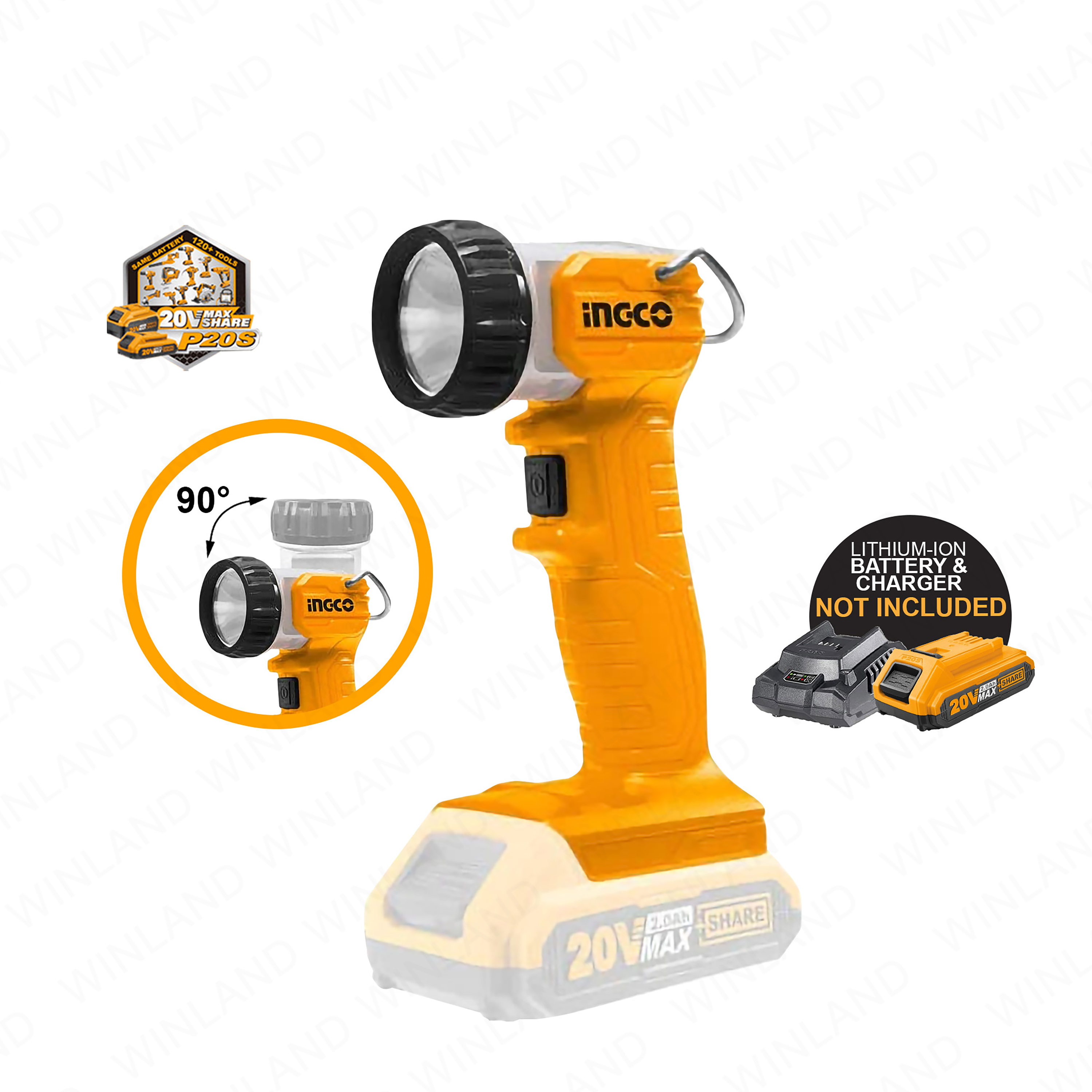 Ingco by Winland Powershare Li-Ion Cordless Work Lamp Flashlight 3.2W ...