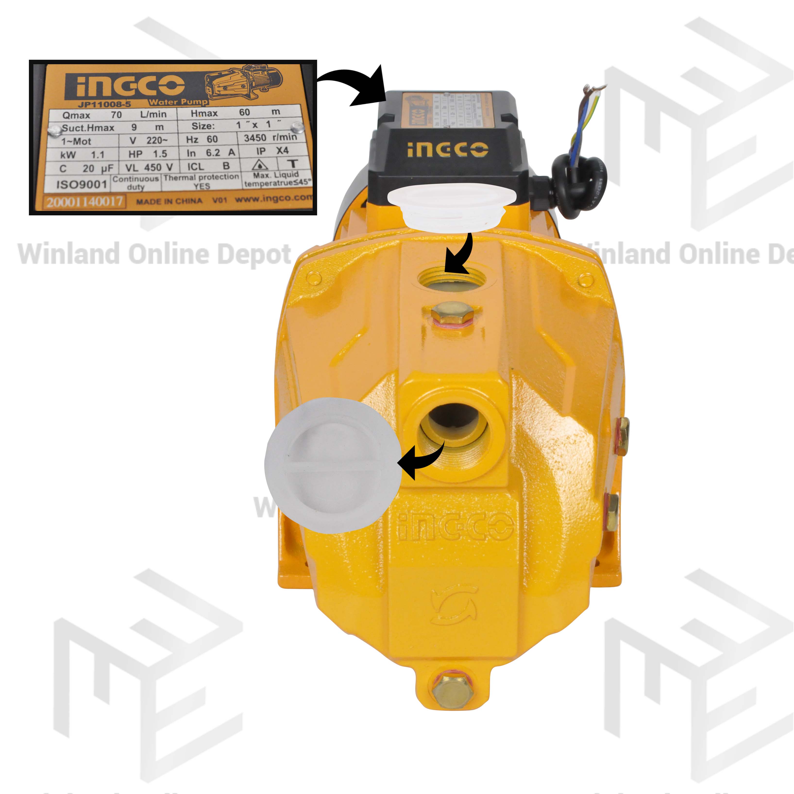 Ingco by Winland Jet Pump 1.5HP 1100W Water Pump JP11008-5 ING-PT ...