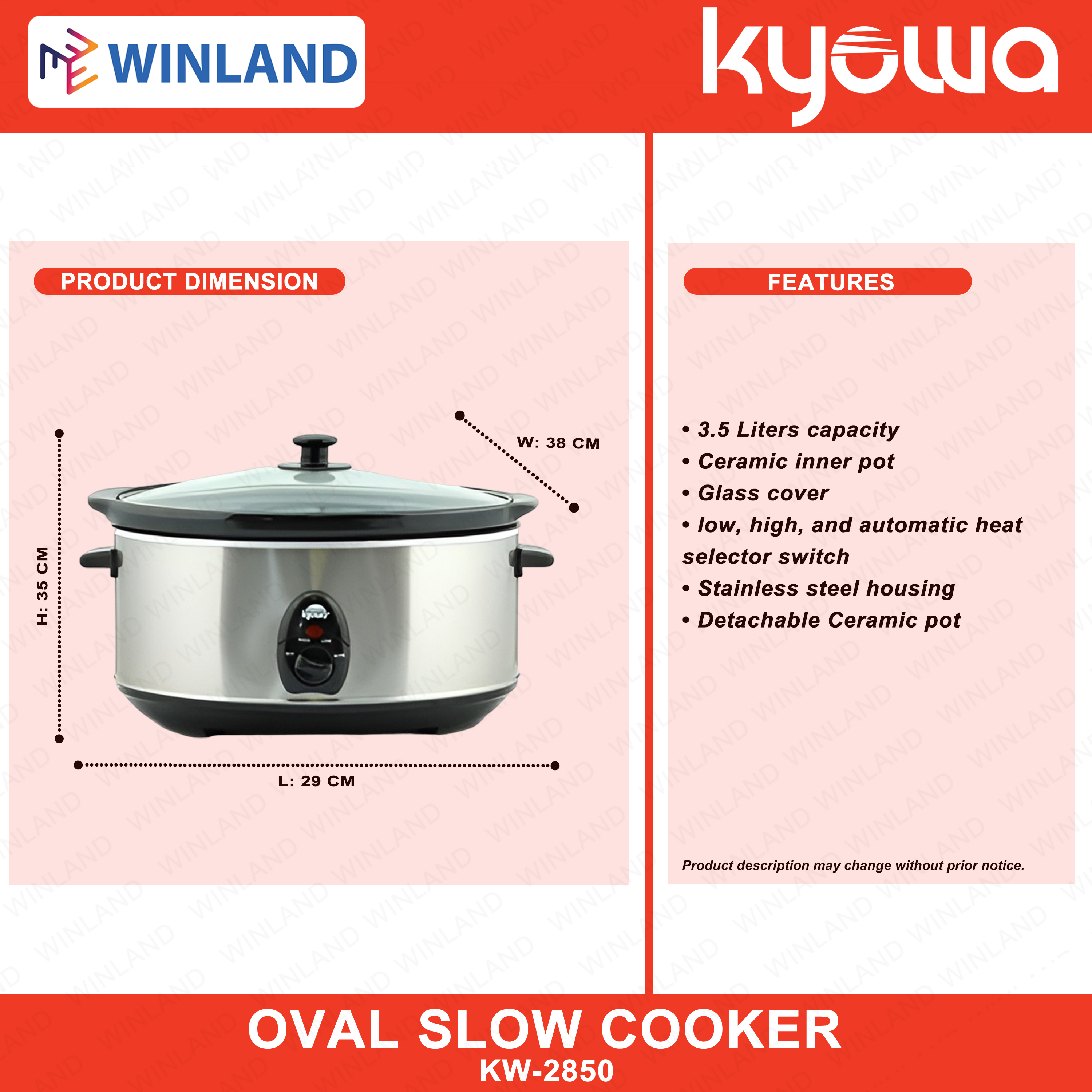 Kyowa by Winland KW-2850 Oval Slow Cooker 3.5 Liters | Lazada PH