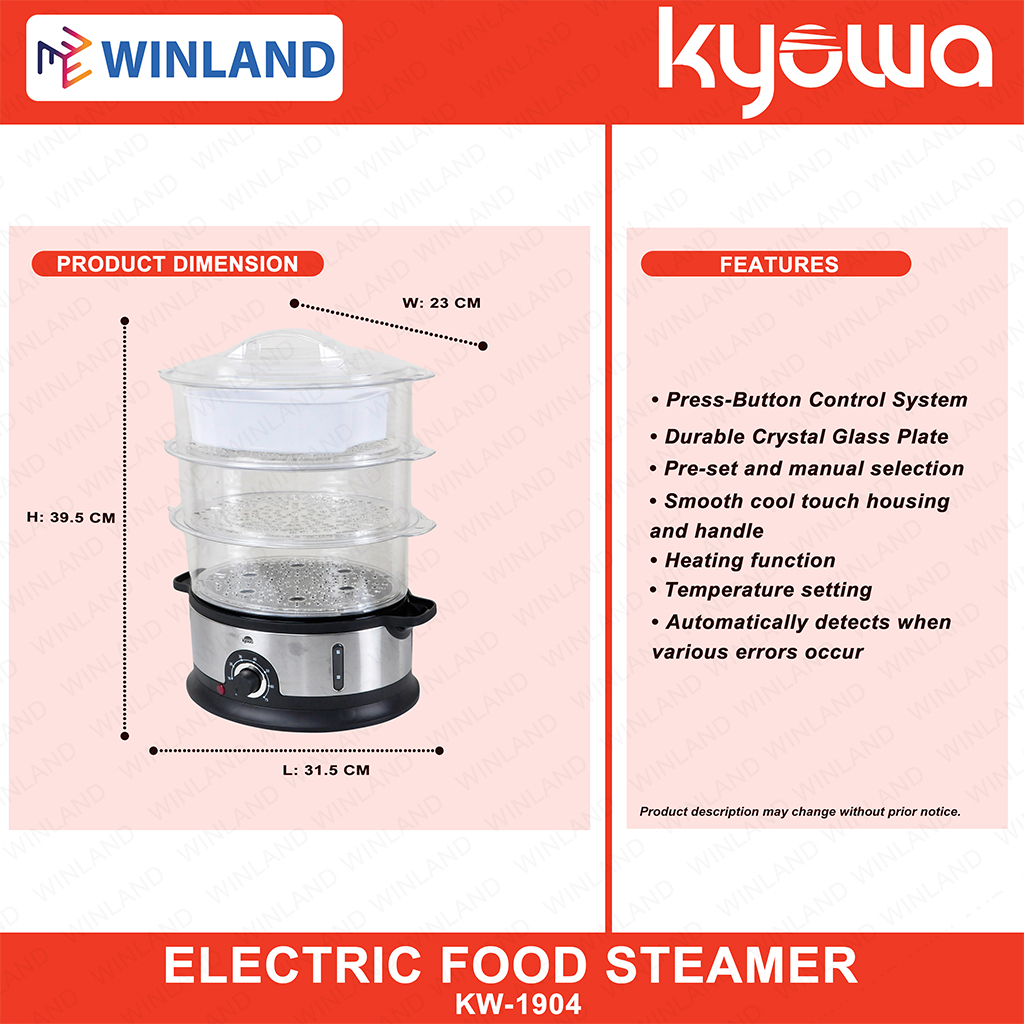 Kyowa by Winland 9L Electric Food Steamer for Steam Cook Re-Heat KW ...
