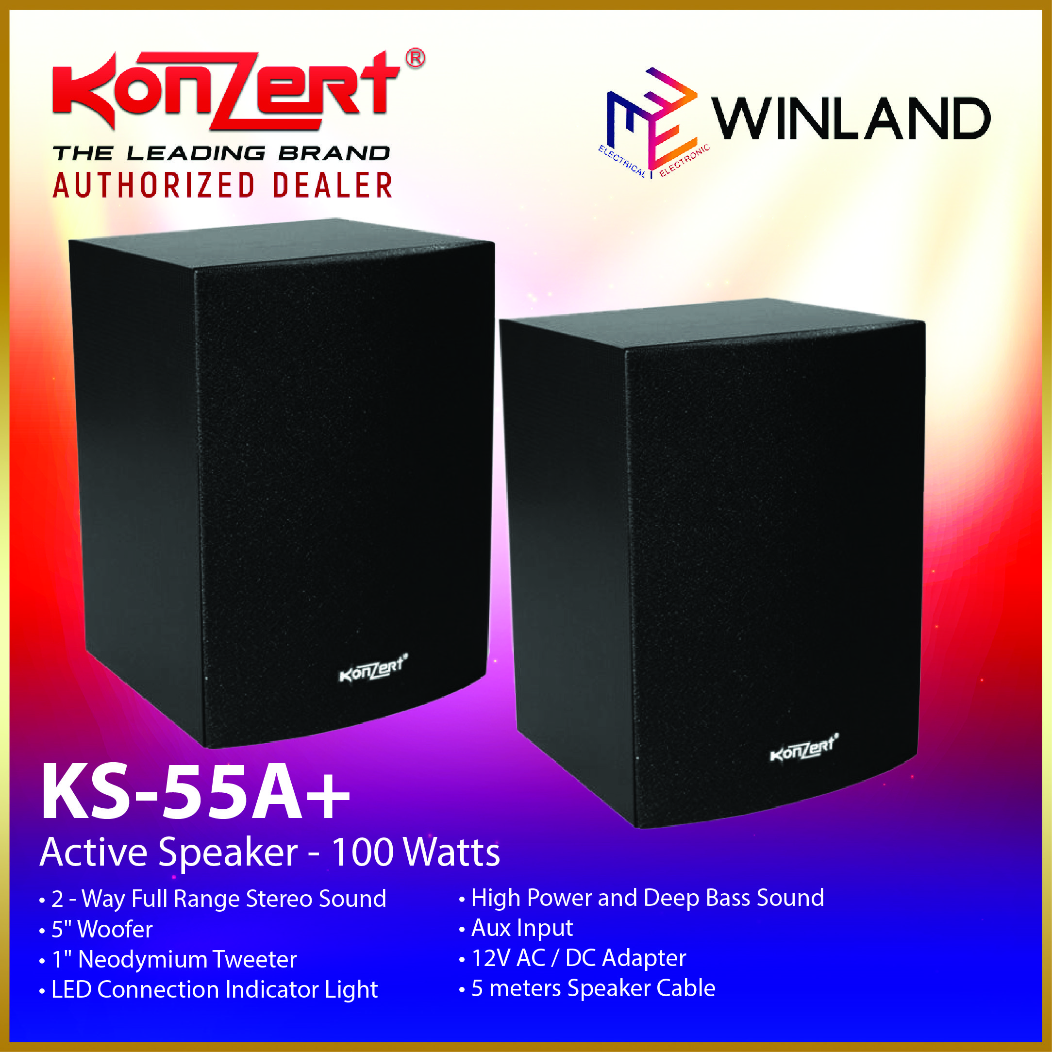 Konzert by Winland Bookshelf Active 2-way Speaker System Audio Sound ...