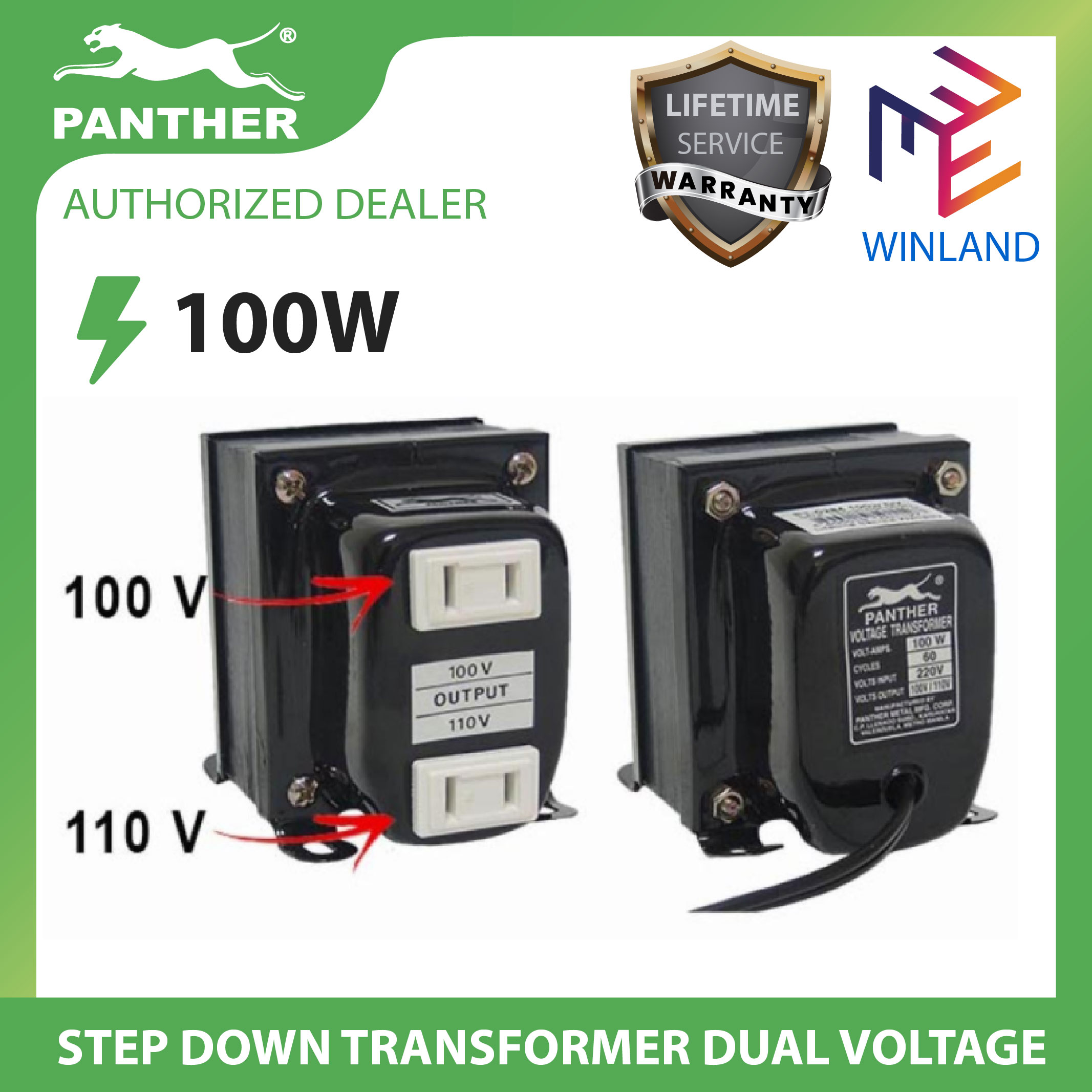 PANTHER by Winland 100w-DV Step-down Transformer DUAL VOLTAGE 100 Watts, Input 220VAC, Output ...