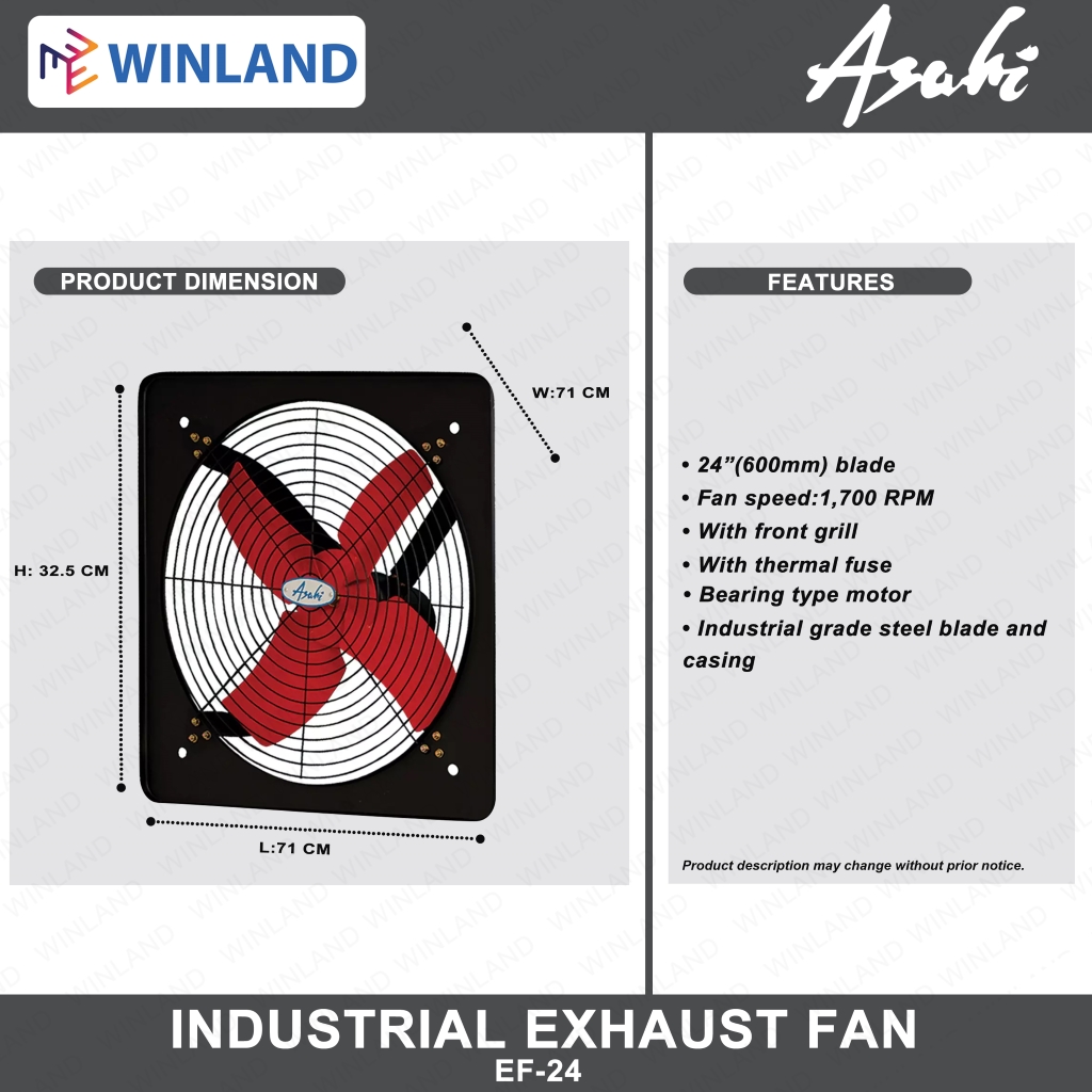 Asahi by Winland 24inch Industrial Exhaust Fan | Asahi Electric Fan EF ...