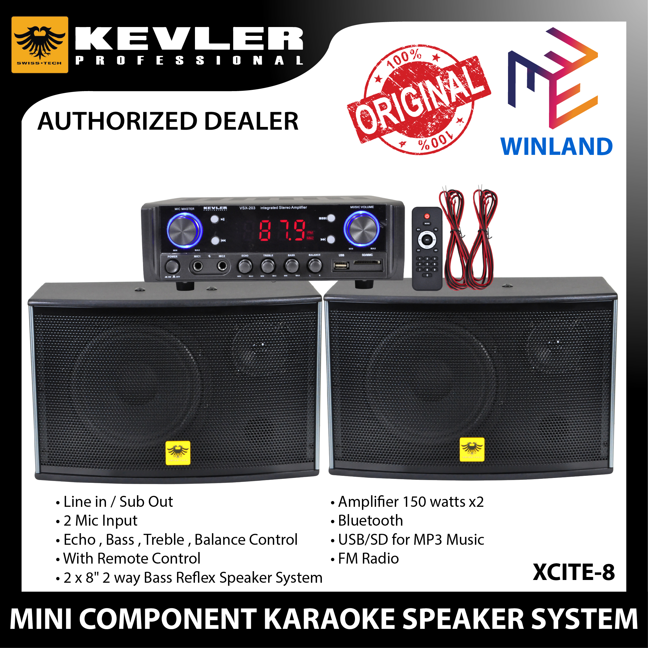 Kevler by Winland Mini Component Karaoke Speaker System (SET) XCITE-8 ...
