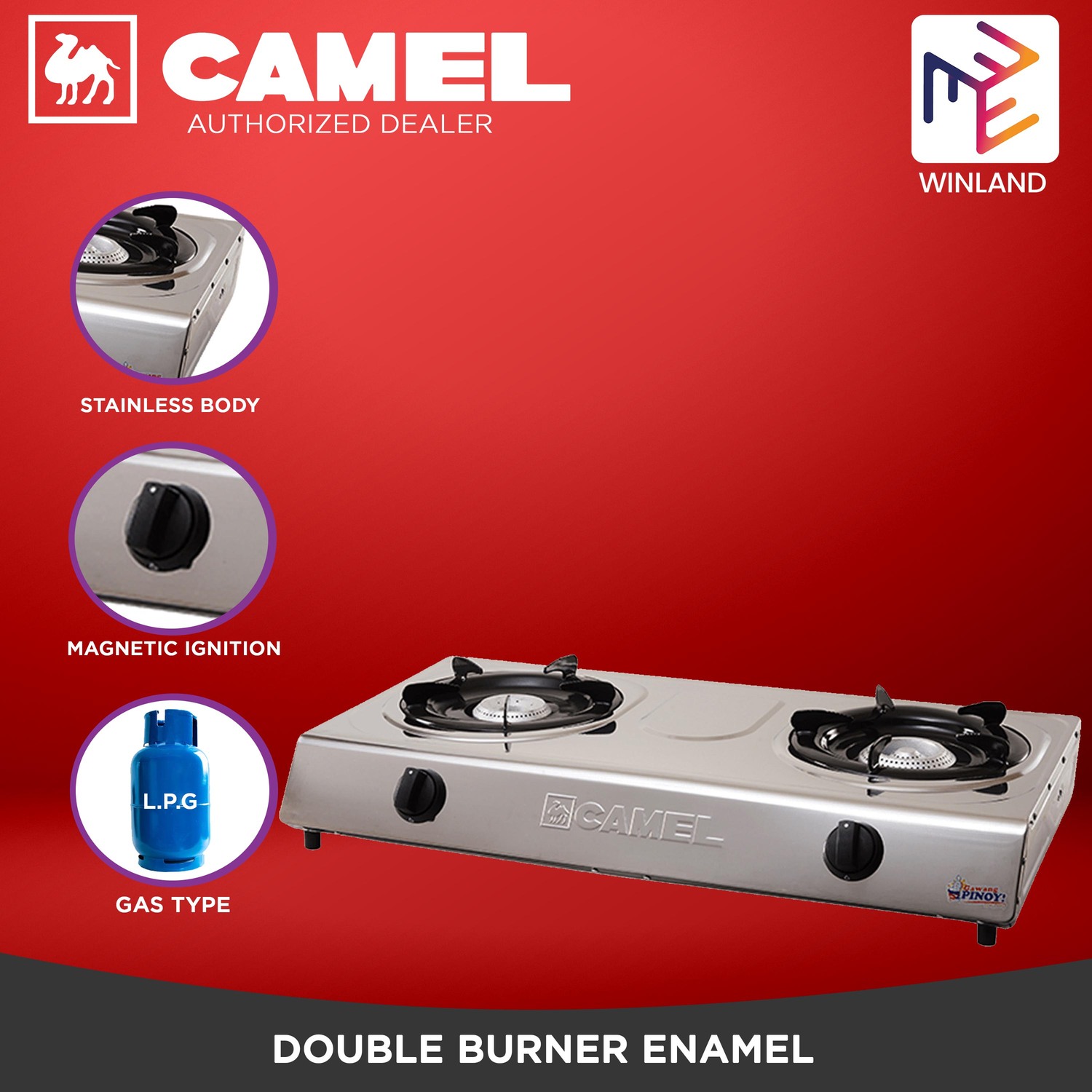Camel by Winland Double Burner Enamel Gas Stove with Stainless Body CGS ...