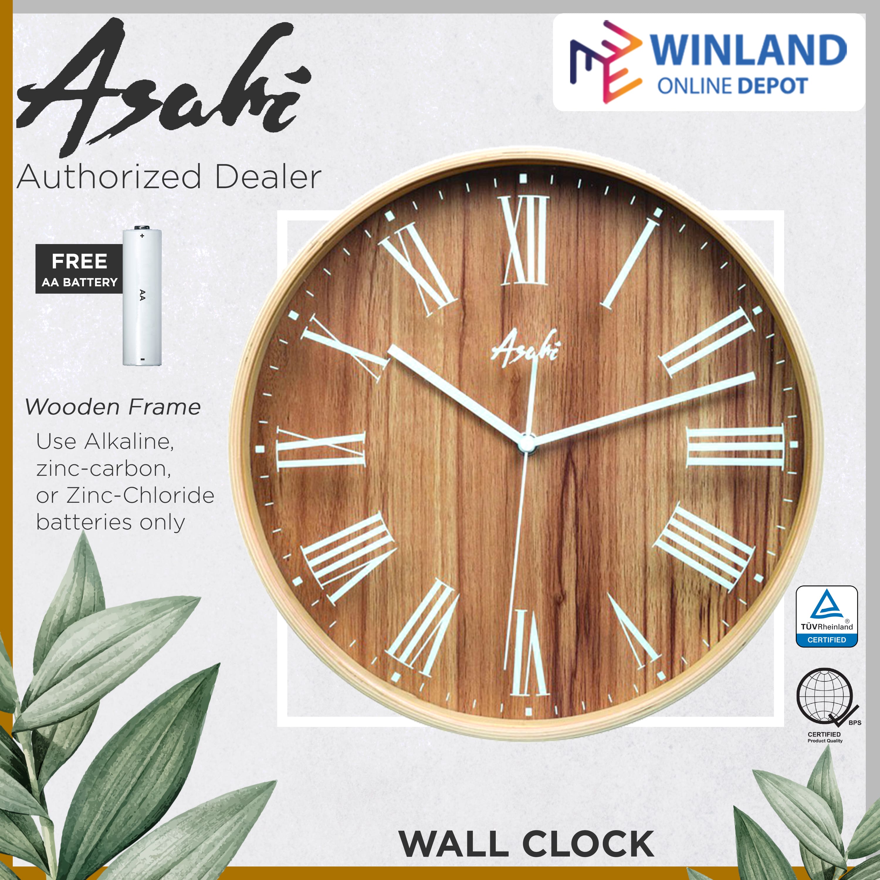 Asahi by Winland 12 Inches Round Wall Clock Wooden Frame W 7008 | Lazada PH