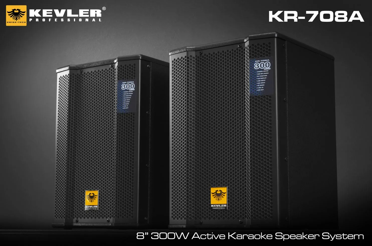 Kevler by Winland 8inch Karaoke Active Speaker System 300W x 2 with Bluetooth & USB KR-708A 2PCS ...