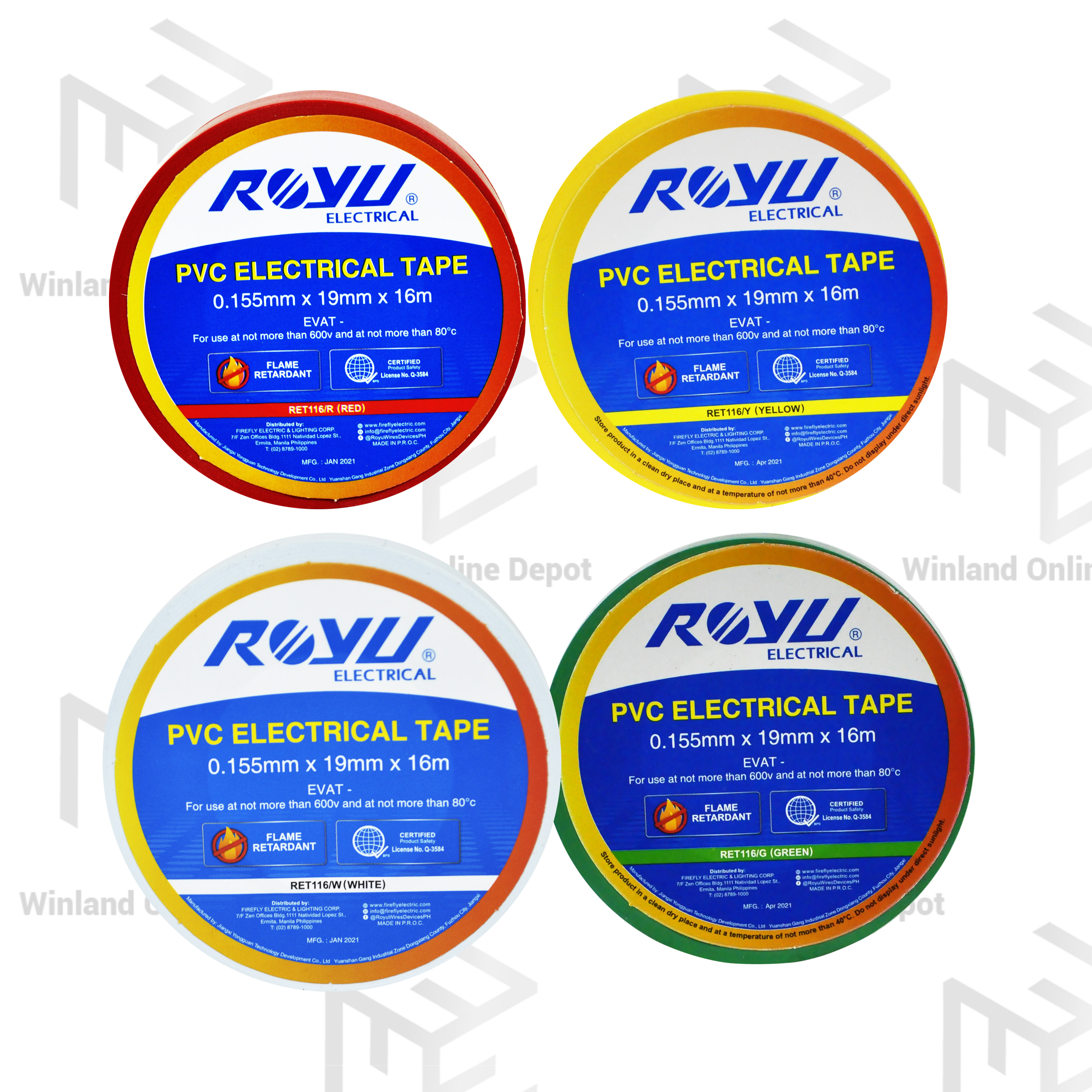 Royu by Winland PVC Electrical Tape 0.155mm x 19mm 4M / 8M / 16M ...