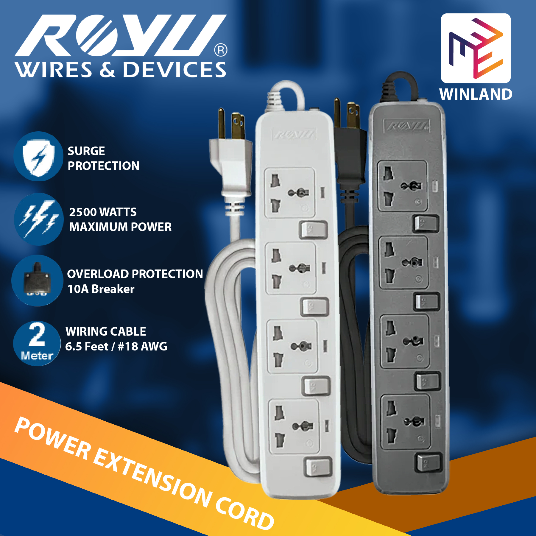 Royu Power Extension Cord Overload and Surge Protected 4 Outlets w ...