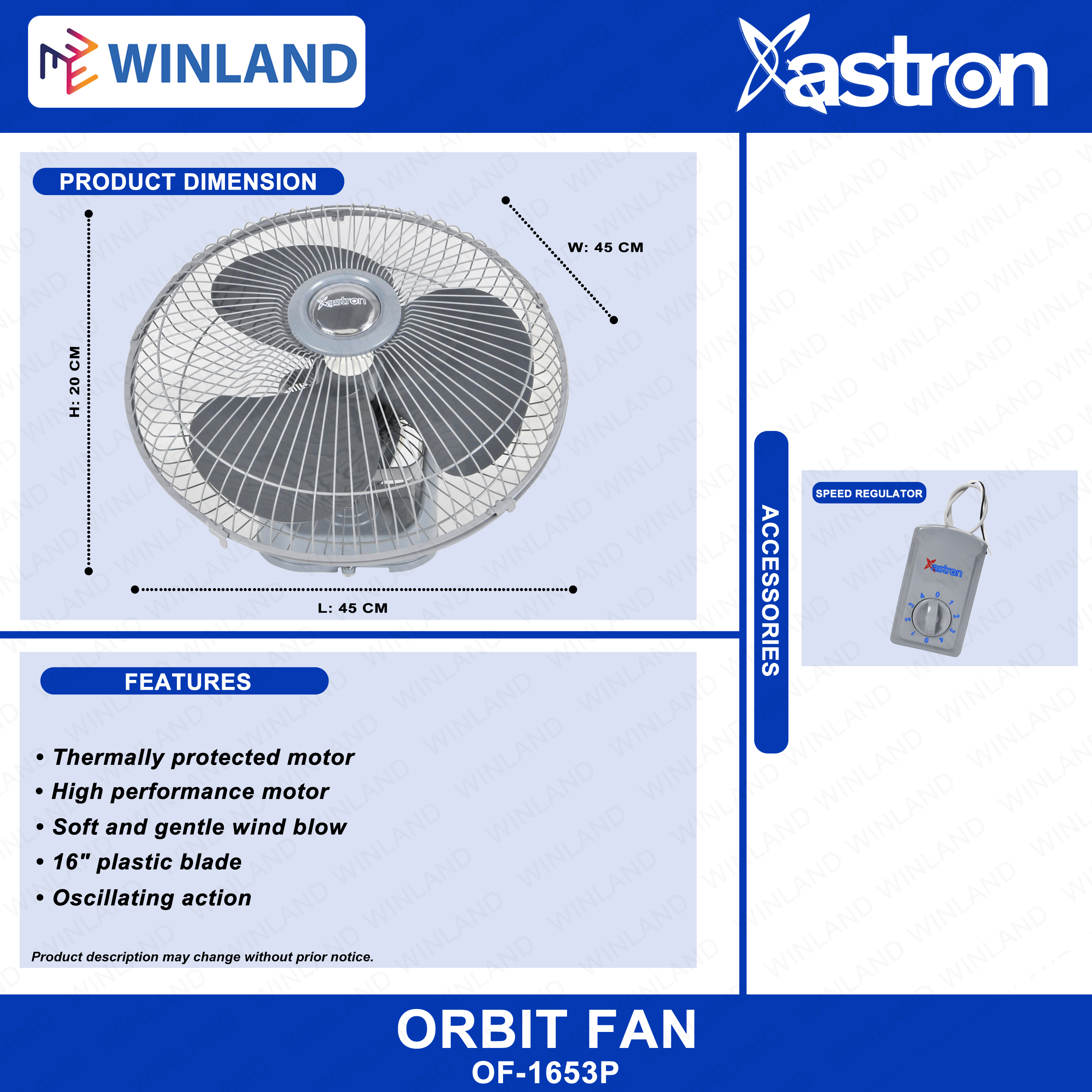 Astron by Winland Saturn Industrial 16"(406mm) Orbit Fan | Electric Fan ...