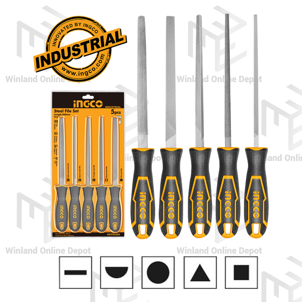 Ingco by Winland 5pcs Industrial Steel File Set T12 Steel 8" (200mm ...