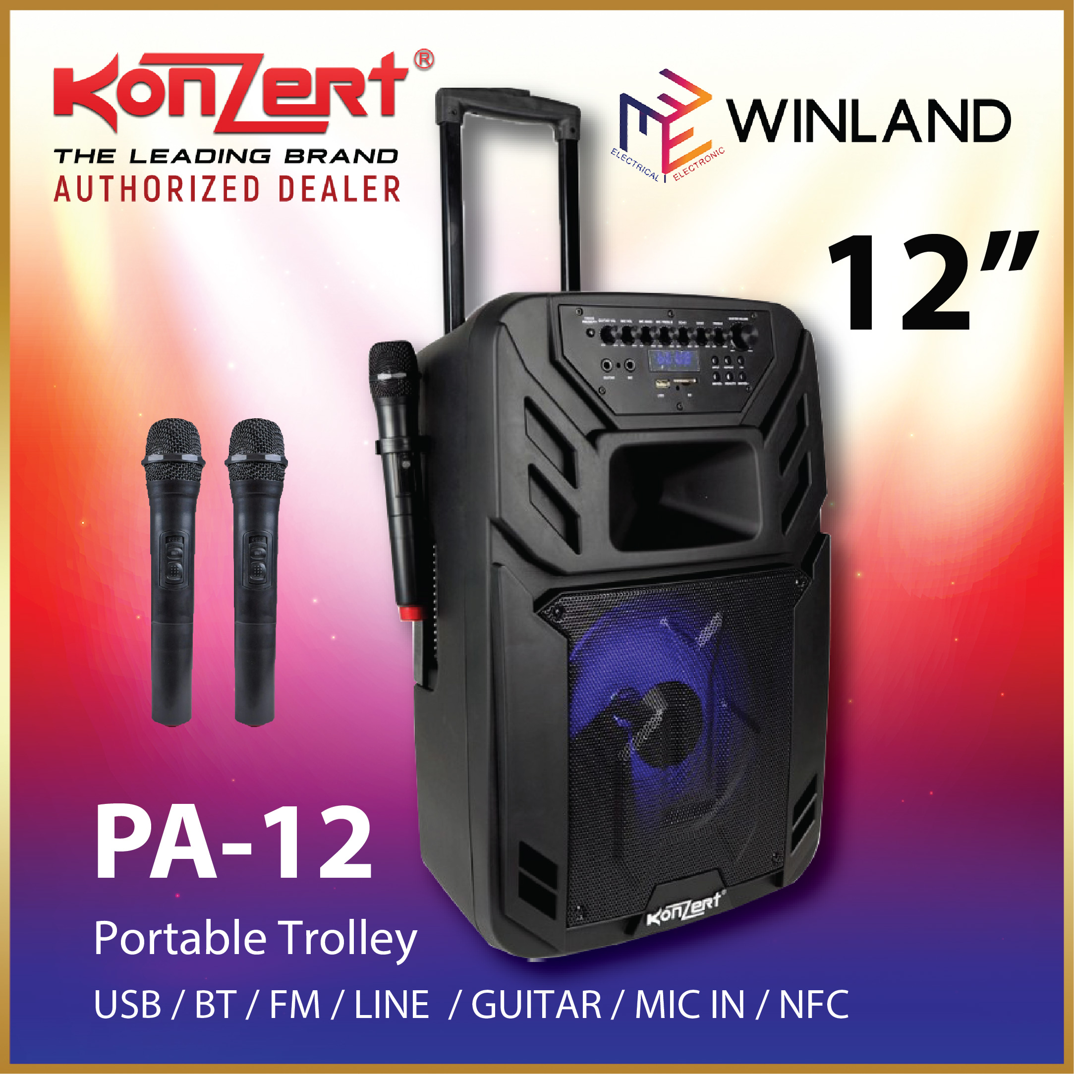 Konzert by Winland PA-12 12" 400W Powered Portable Rechargeable Trolley ...