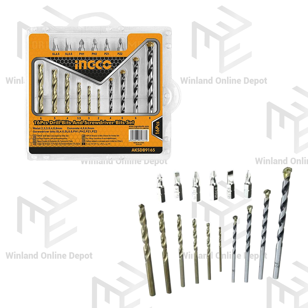 Ingco by Winland 16Pcs Drill Bits Set & Screwdriver Bits Set AKSDB9165 ...