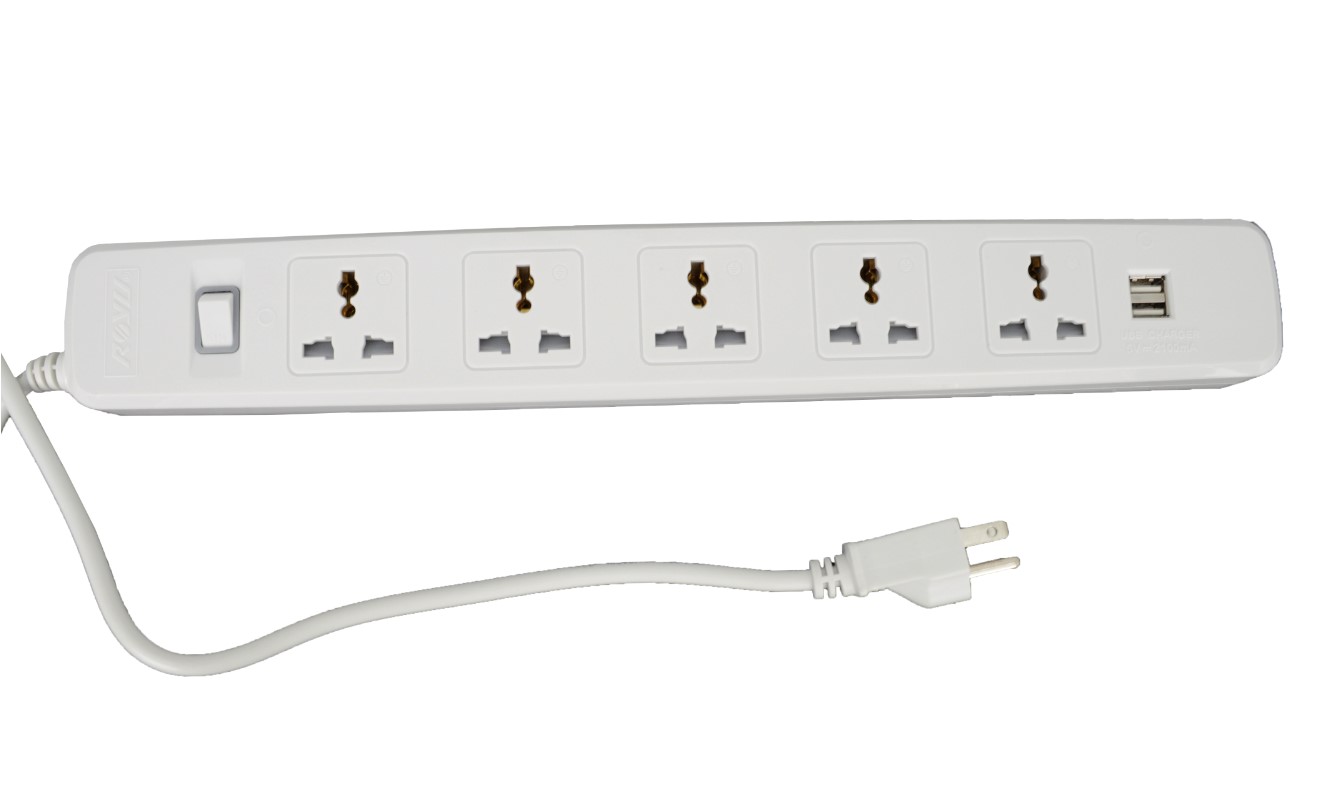 Royu by Winland 2 Meters 5 Socket Power Extension Cord Cable Wire with ...