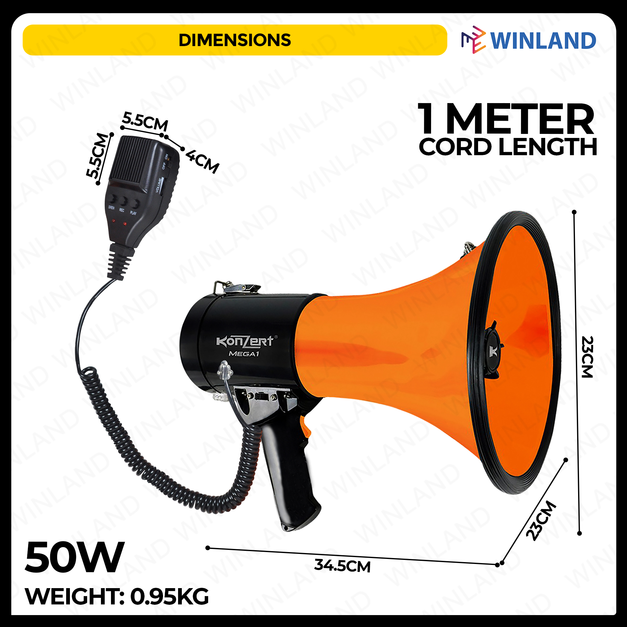 Konzert by Winland Megaphone Pistol Grip, Wired Handheld Mic, Mega ...