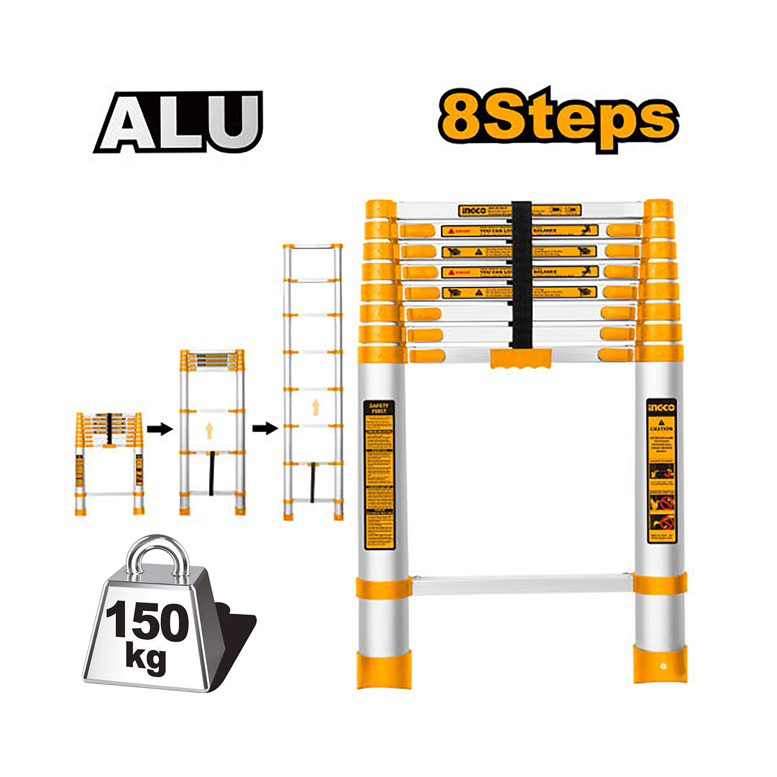 INGCO by Winland Telescopic Aluminum Ladder 6, 8, 10 Steps HLAD08061 ...