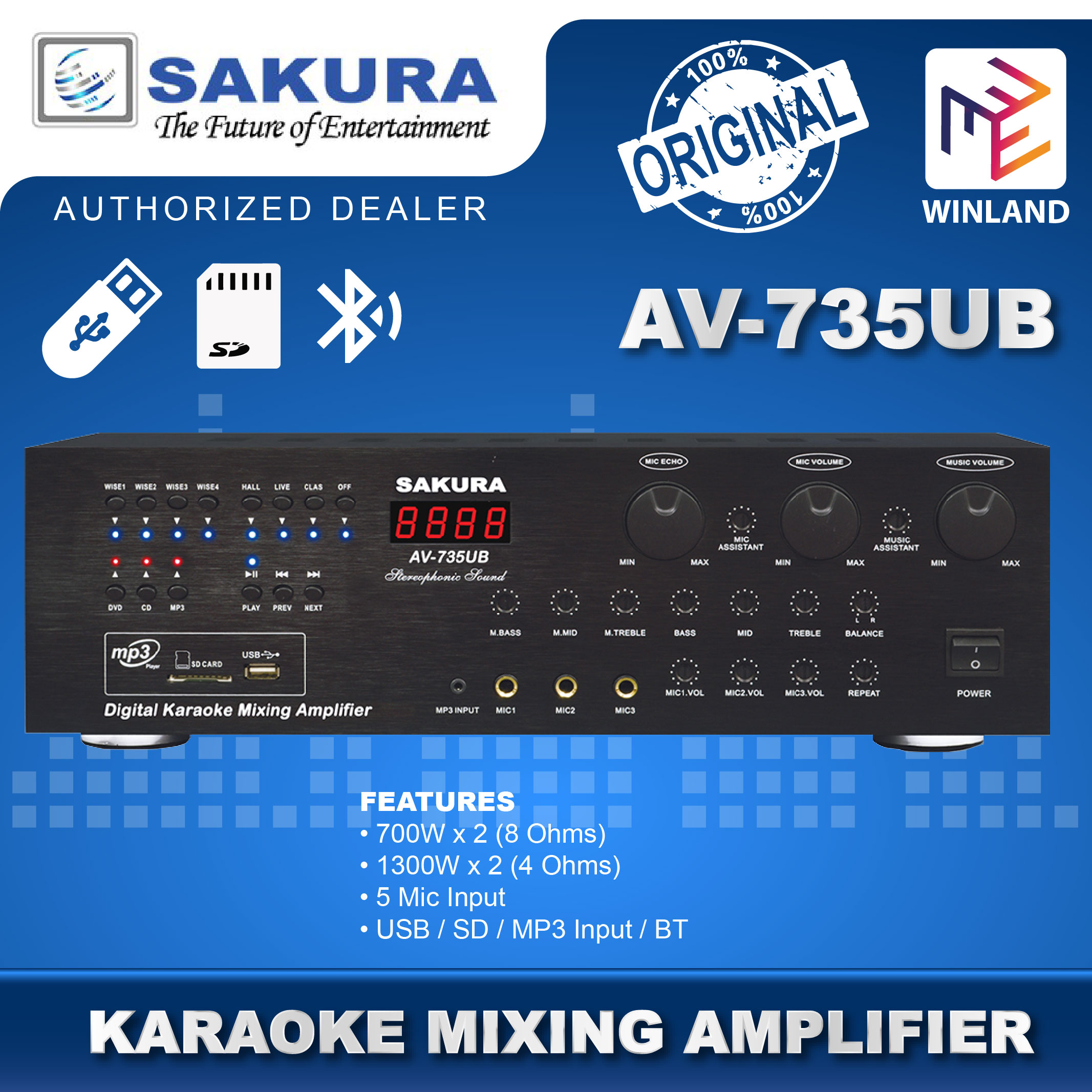 Sakura by Winland Digital Karaoke Mixing Amplifier 700W x 2 AV-735UB | Lazada PH