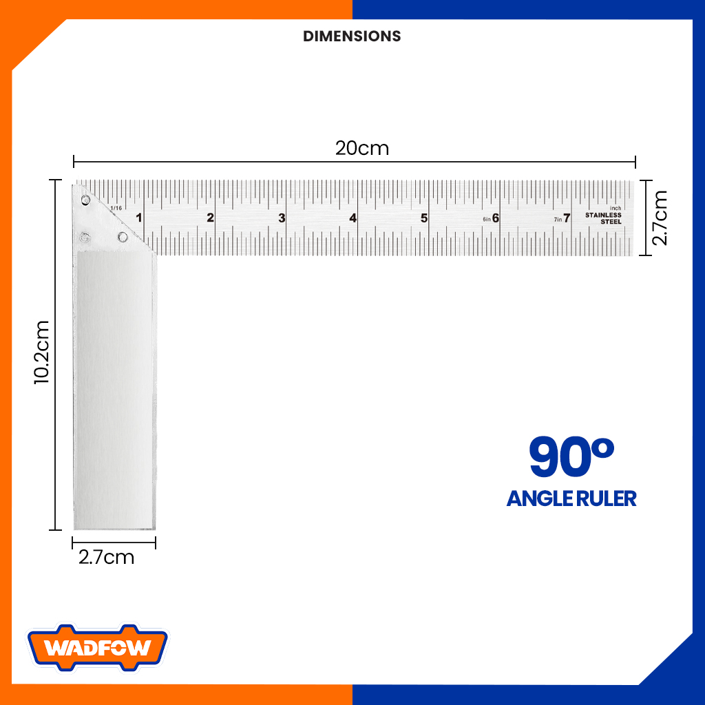 Wadfow by Winland Stainless Steel Angle Ruler 200mm x 27mm w/ Aluminum ...