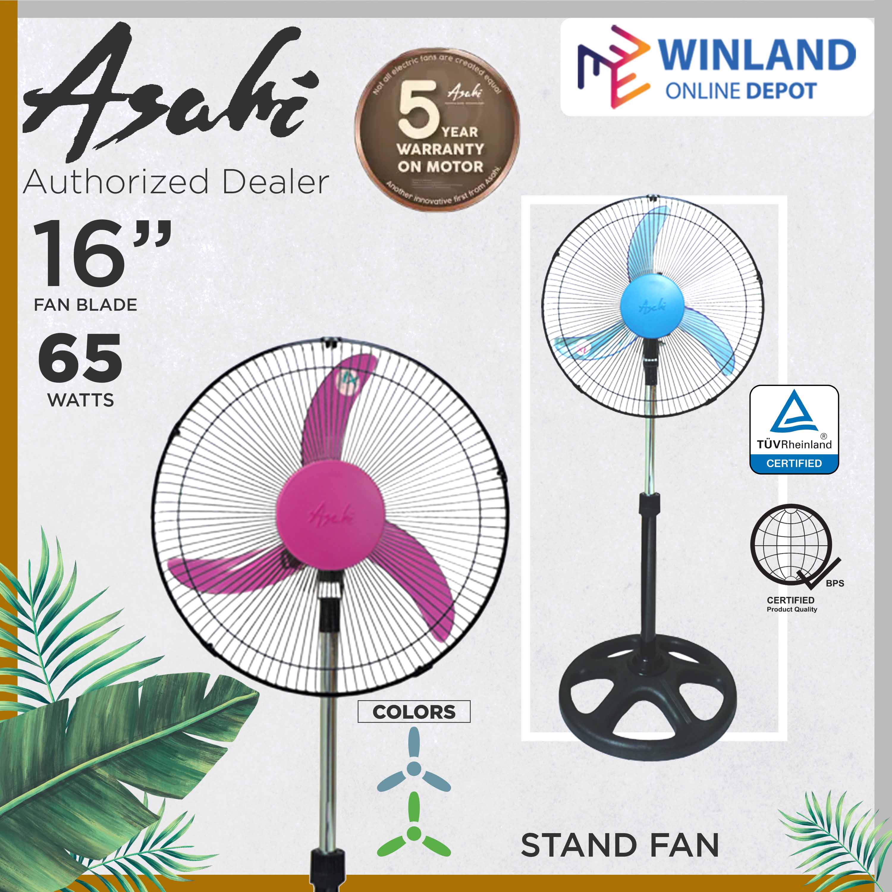 ASAHI by Winland Power Fan Electric Fan l Stand Fan 16" with Thermal ...