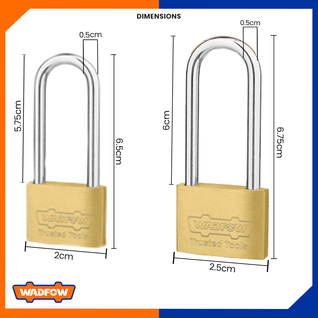 Wadfow by Winland Heavy Duty Long Shackle Brass Padlock Pad lock 40mm ...