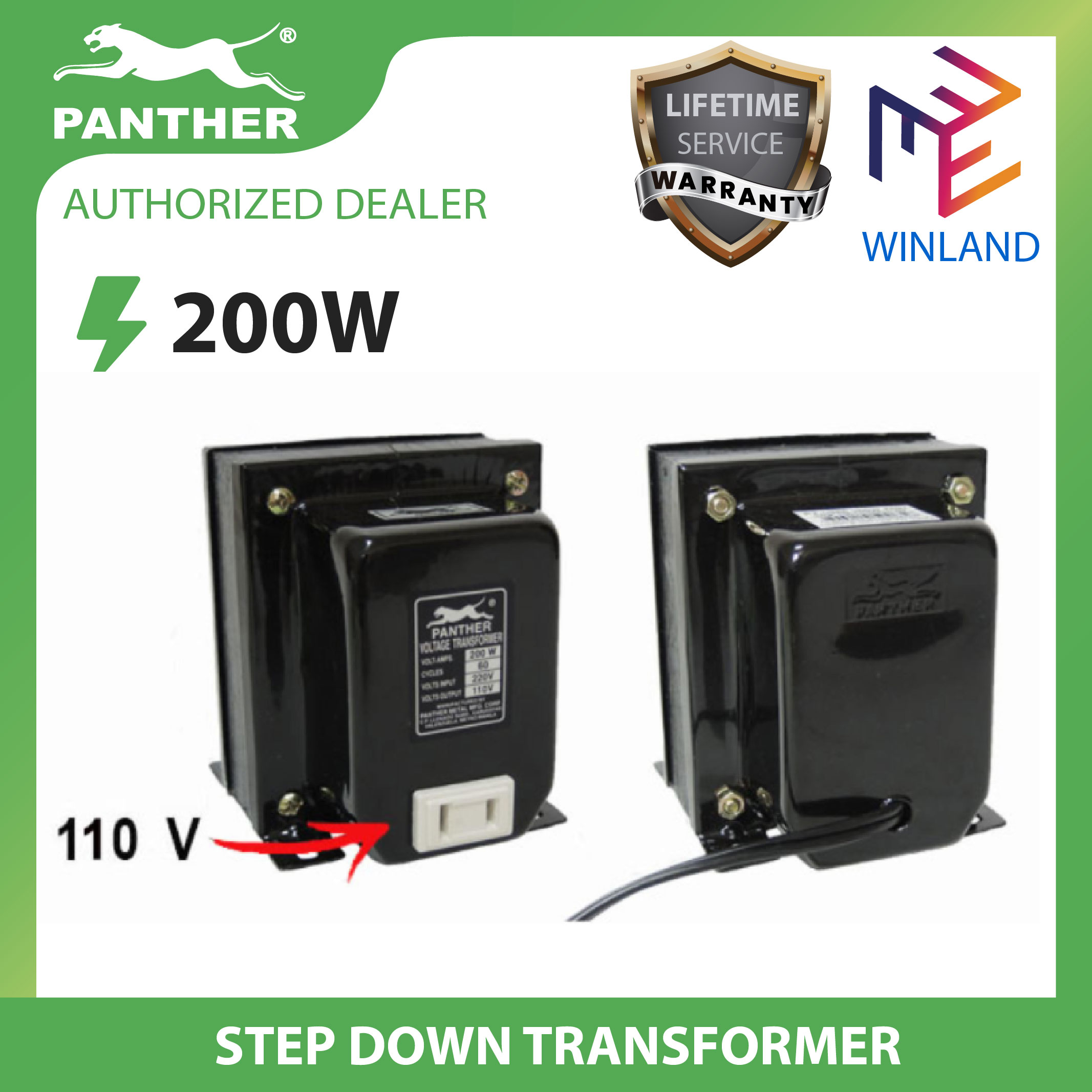 PANTHER by Winland 200w-110v Step-down Transformer 200 Watts, Input 220VAC, Output 110VAC Single ...