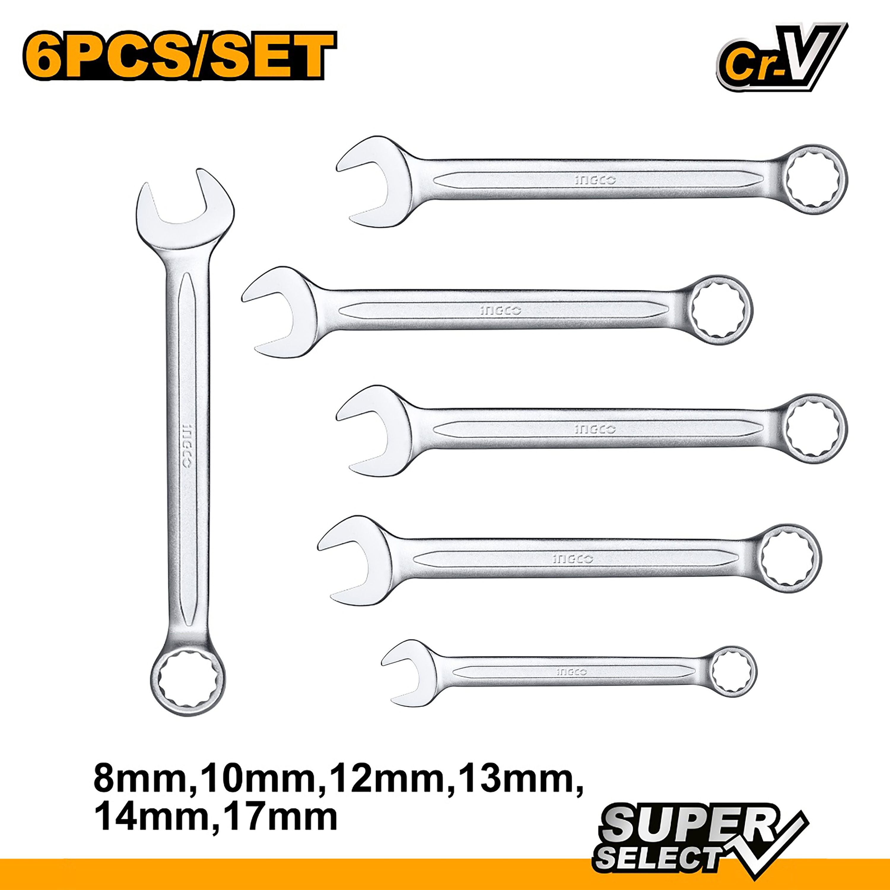 Ingco by Winland Set of 6 pieces Combination Spanner Set 8-17mm ...