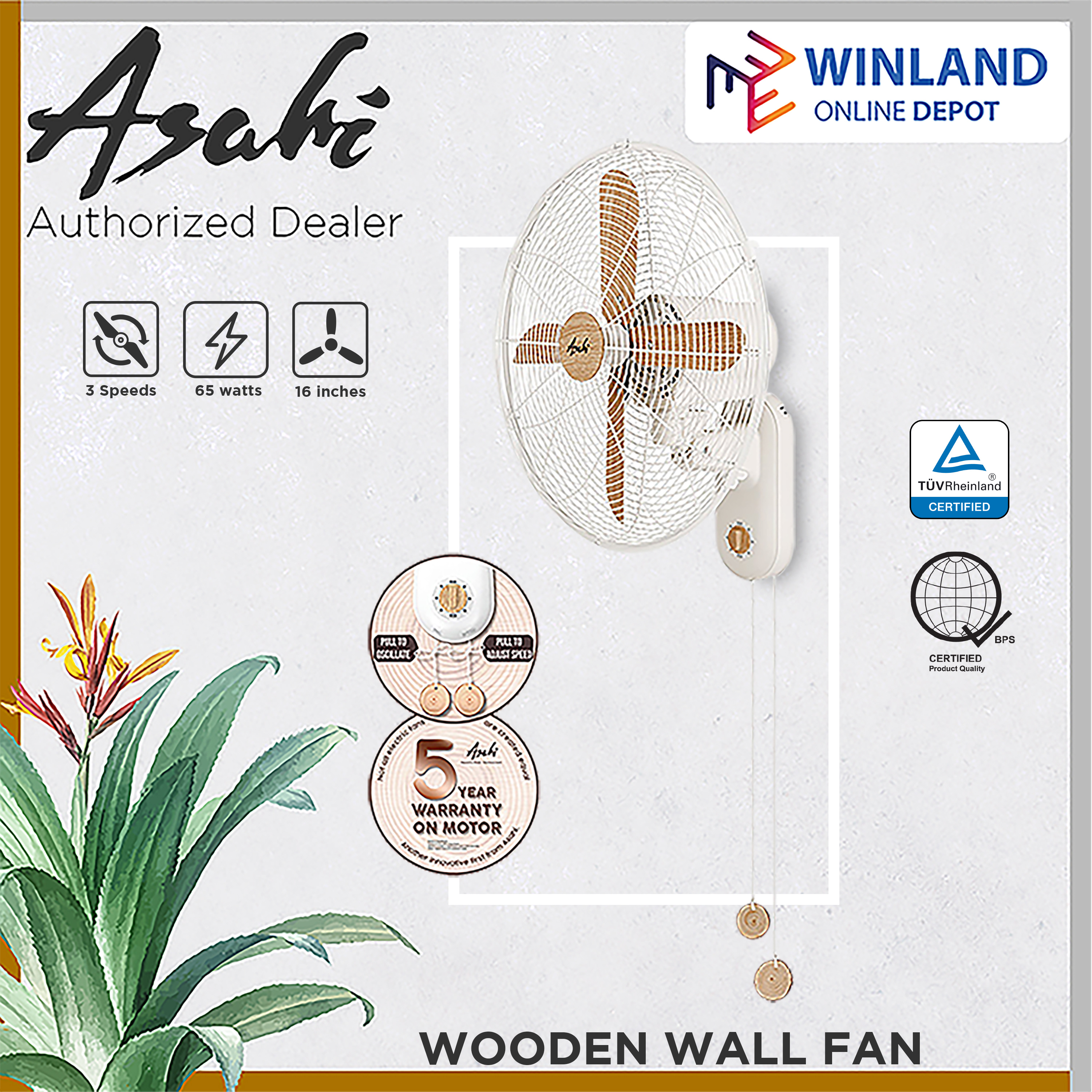 Asahi by Winland 16 inch Wooden Wall Fan | Electric Fan 3 Speed Setting ...