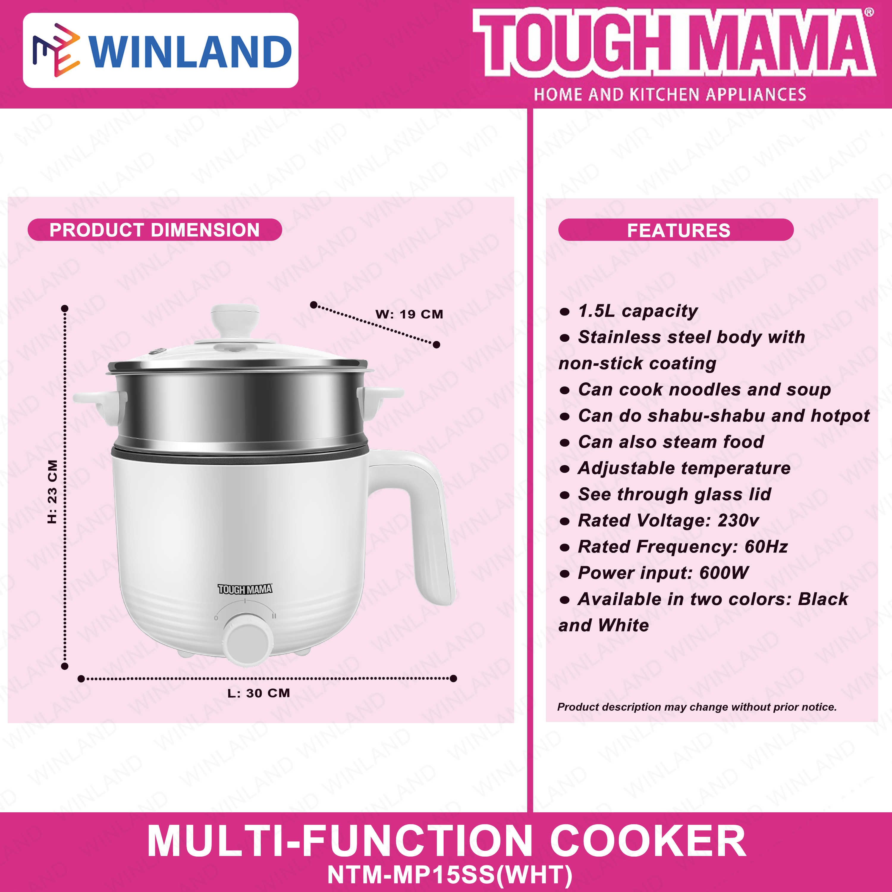 Tough Mama by Winland 1.5Liters Aesthetic Multi-Function Cooker ...