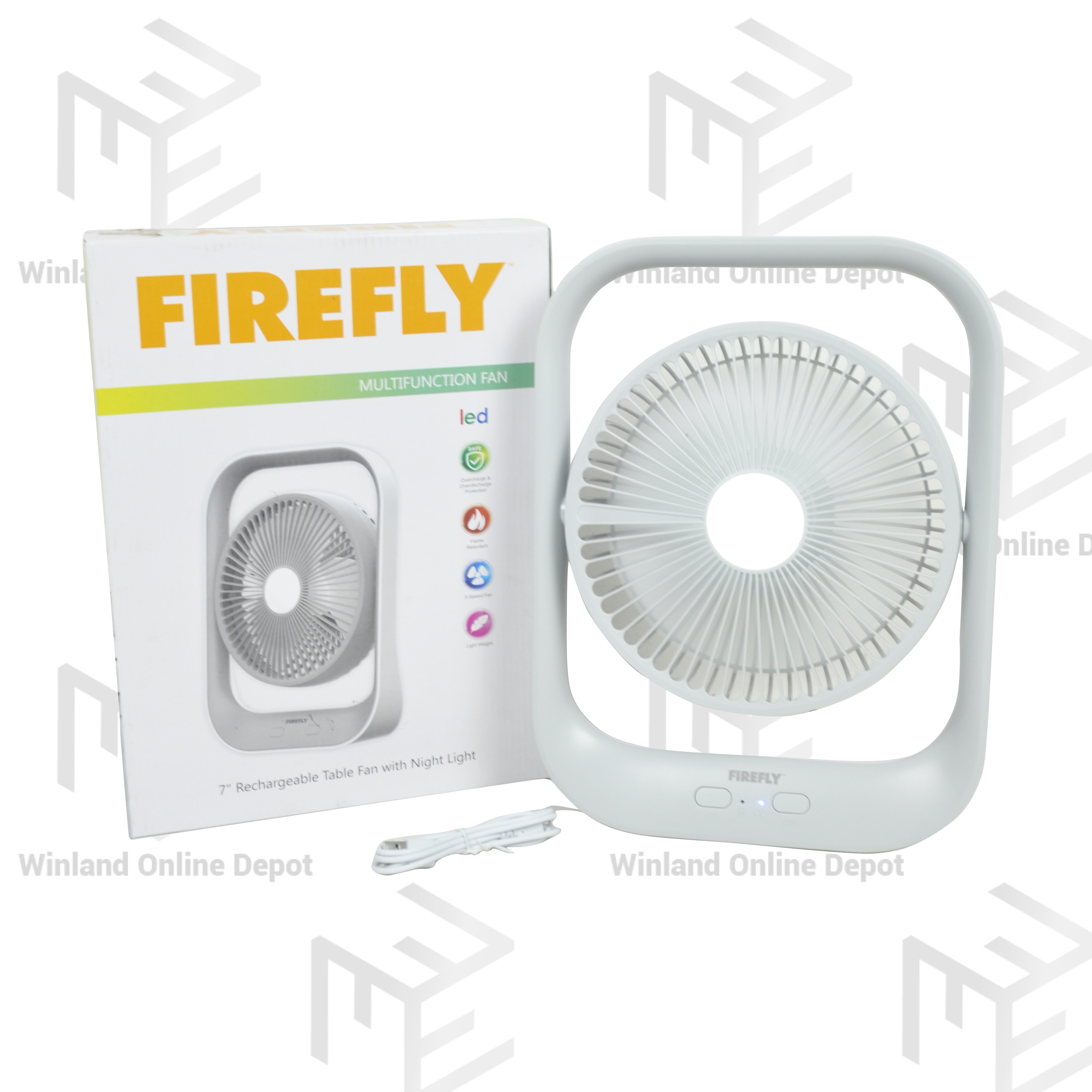 Firefly by Winland 7inch Rechargeable Table Fan with Night Light FEL654 ...