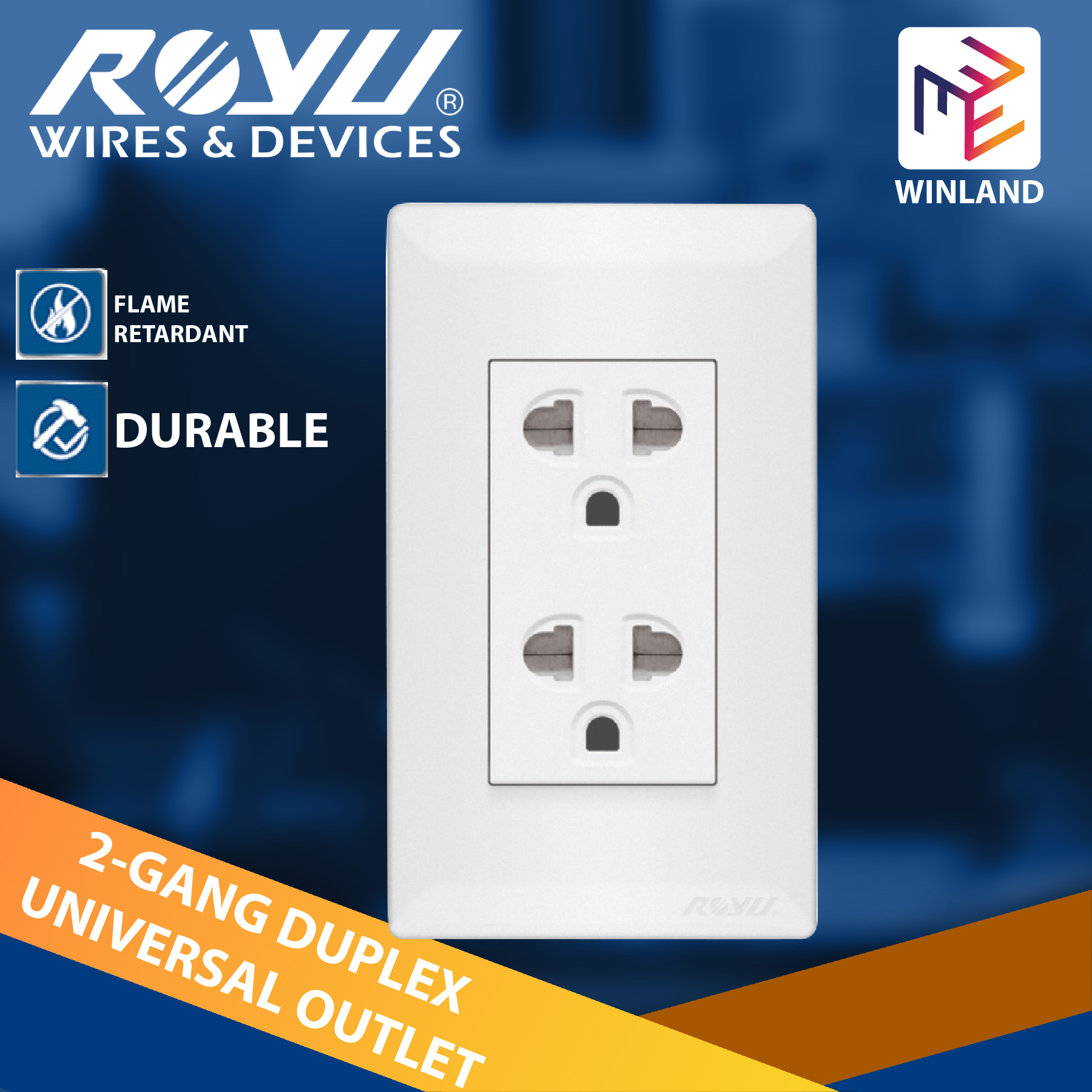 ROYU by Winland Super Wide Series Duplex Universal Outlet w/ Ground ...