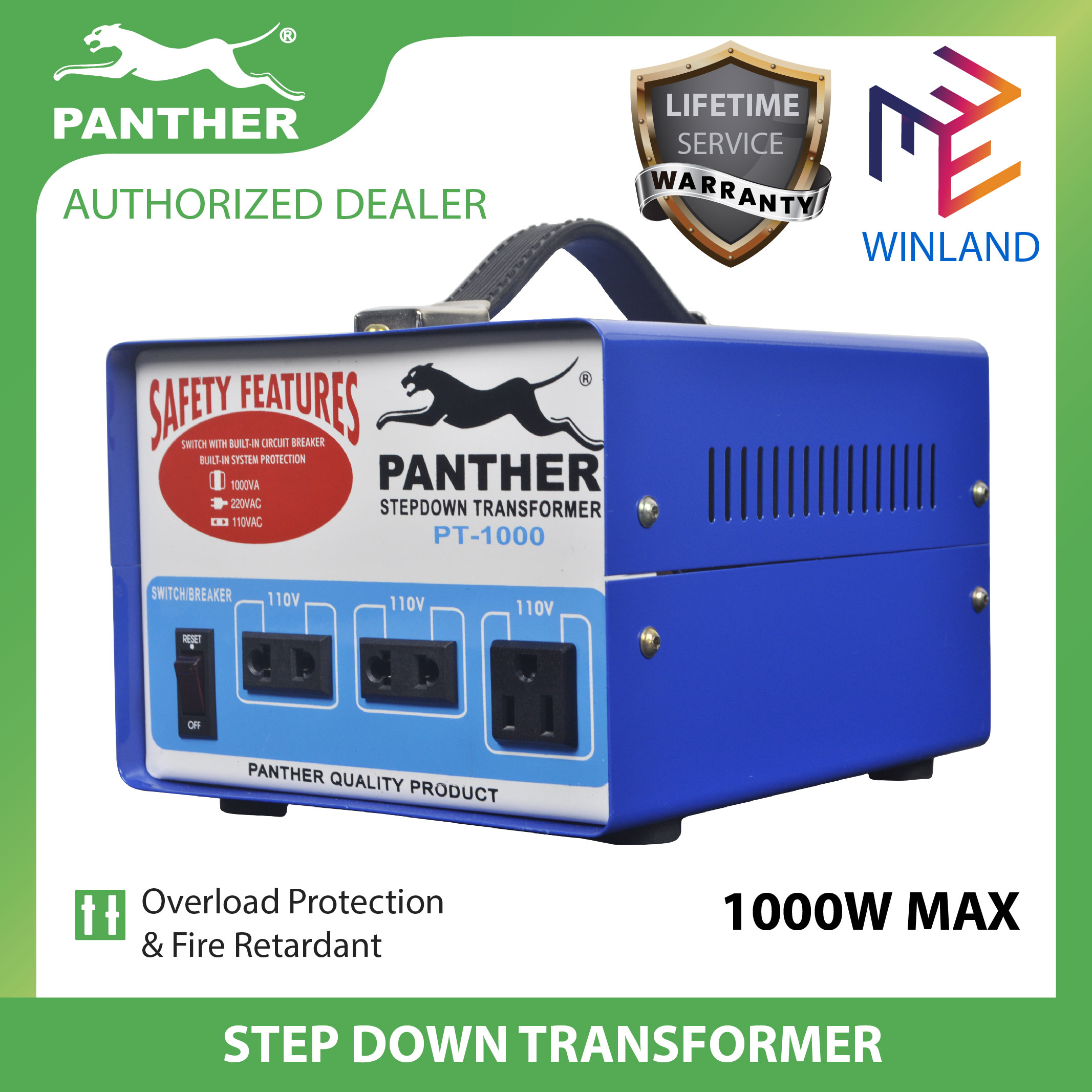 PANTHER by Winland PT 1000w-110v Step-down Transformer 1000 Watts, Input 220VAC, Output 110VAC ...