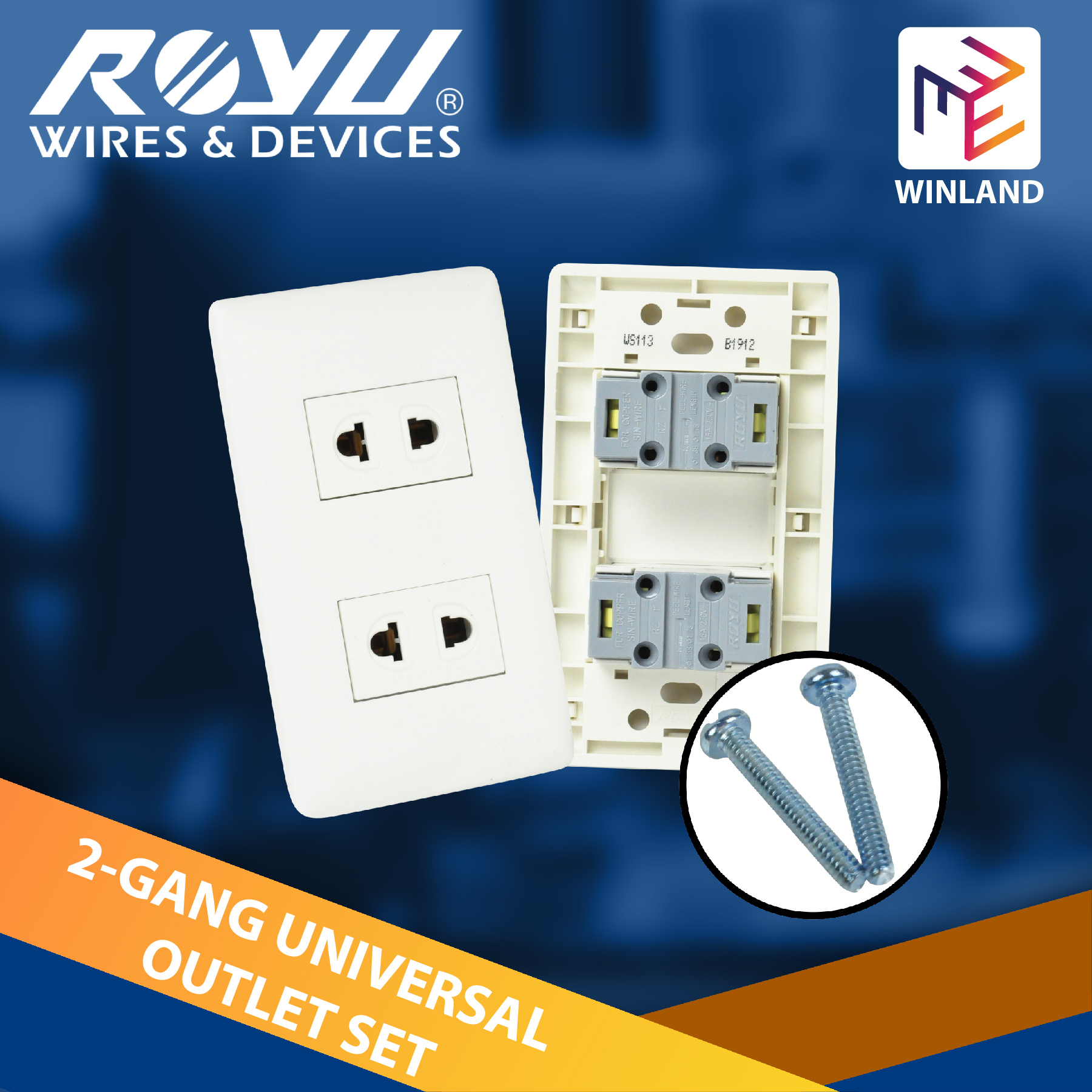 ROYU by Winland Super Wide Series 2-Gang Universal Outlet Set (15A ...