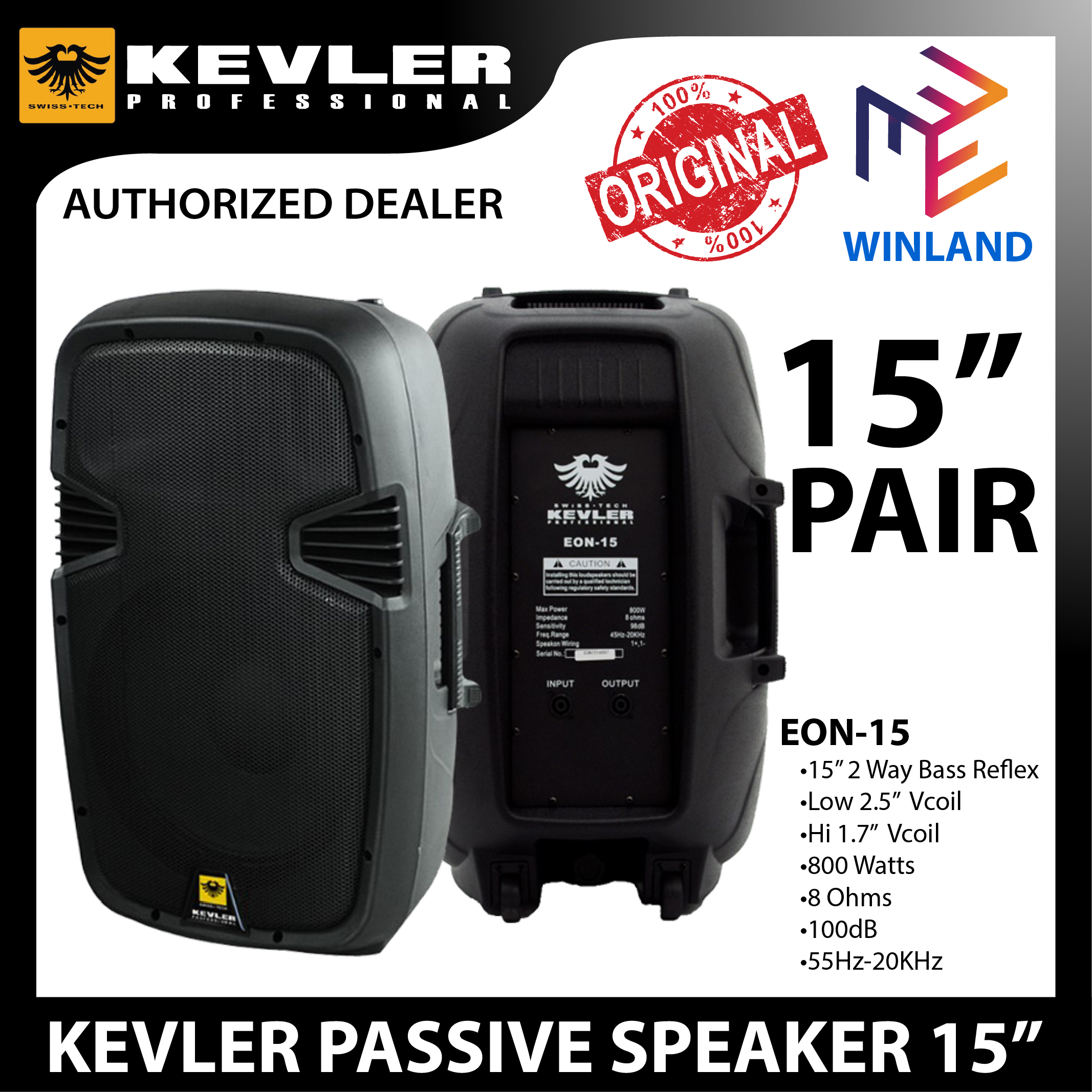 Kevler by Winland 2-way Full Range Passive Speaker 15inch 800W (Plastic ...