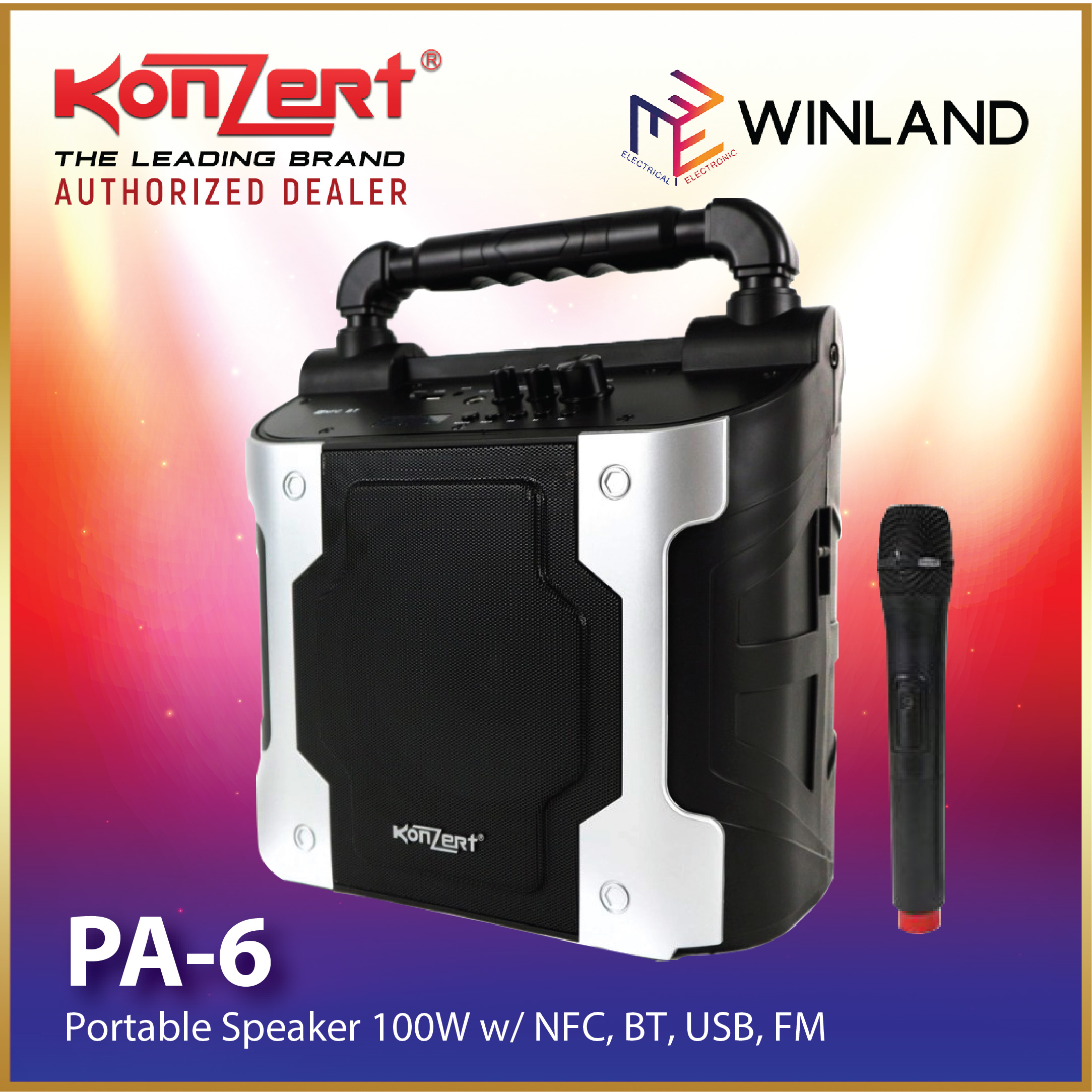 KONZERT by Winland PA-6 6" 100W Portable Rechargeable Speaker USB, FM ...