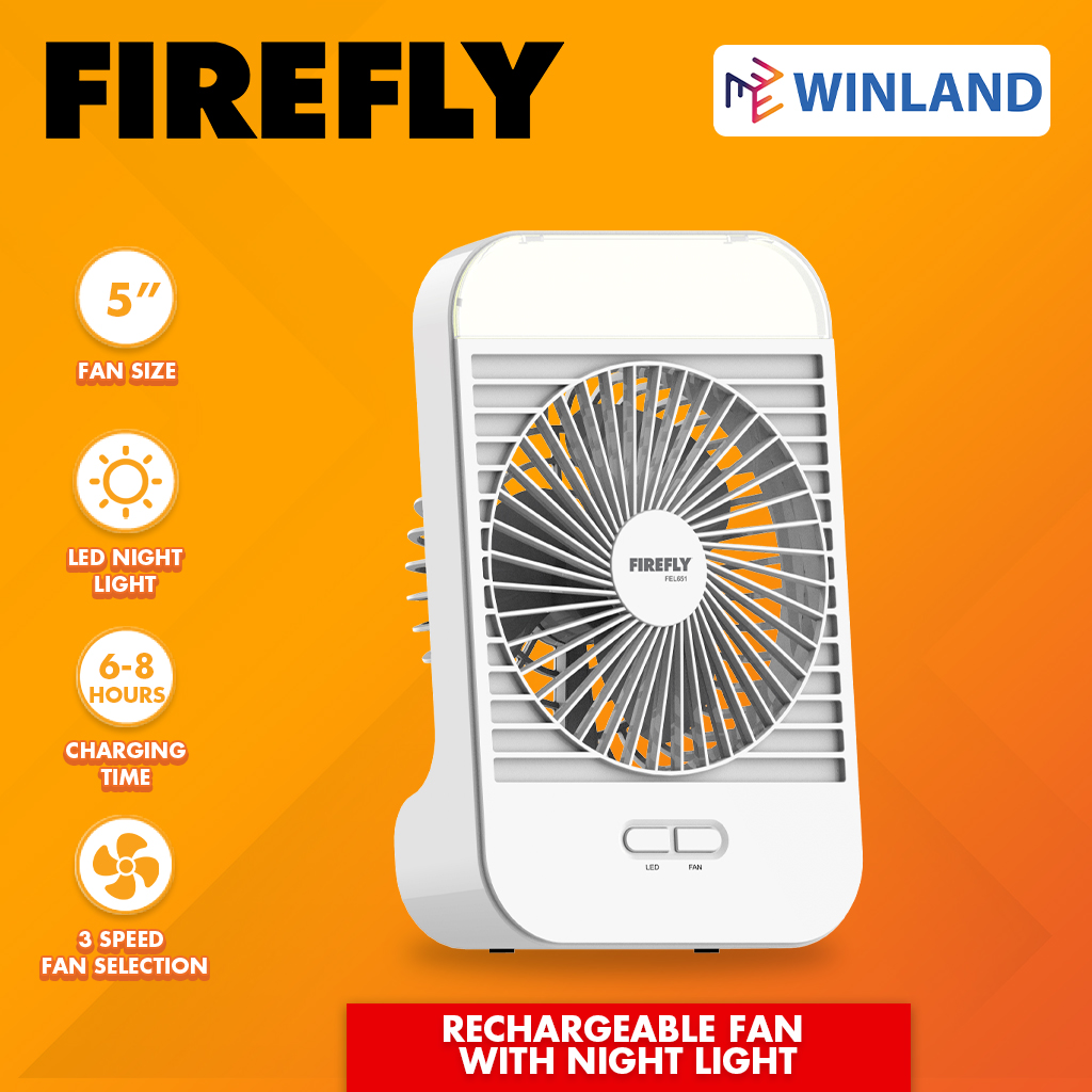FIREFLY by Winland 5 Rechargeable Fan with 3 Level Brightness Night ...