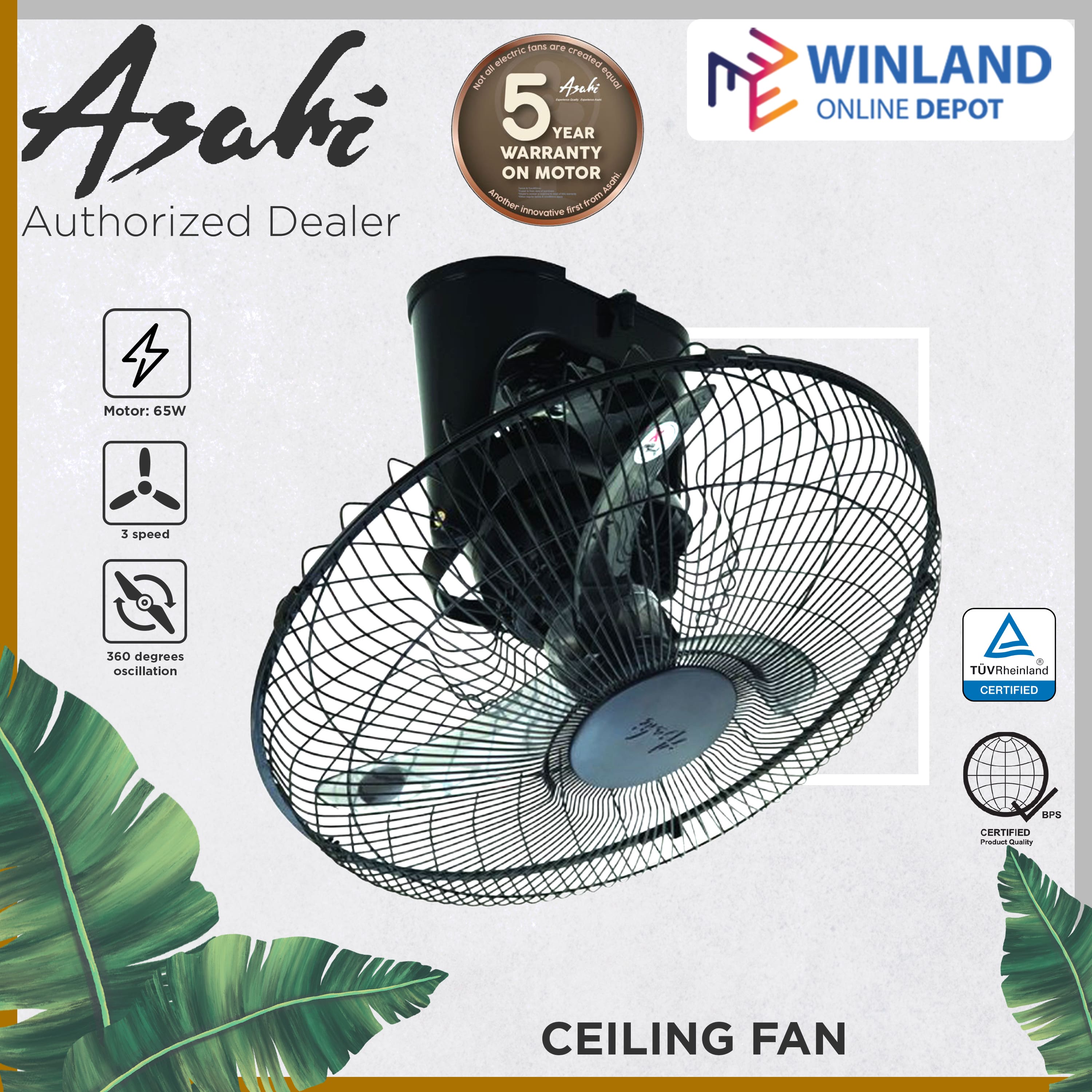 Asahi by Winland 16inch Banana type Ceiling Fan | Asahi Electric Fan CF ...