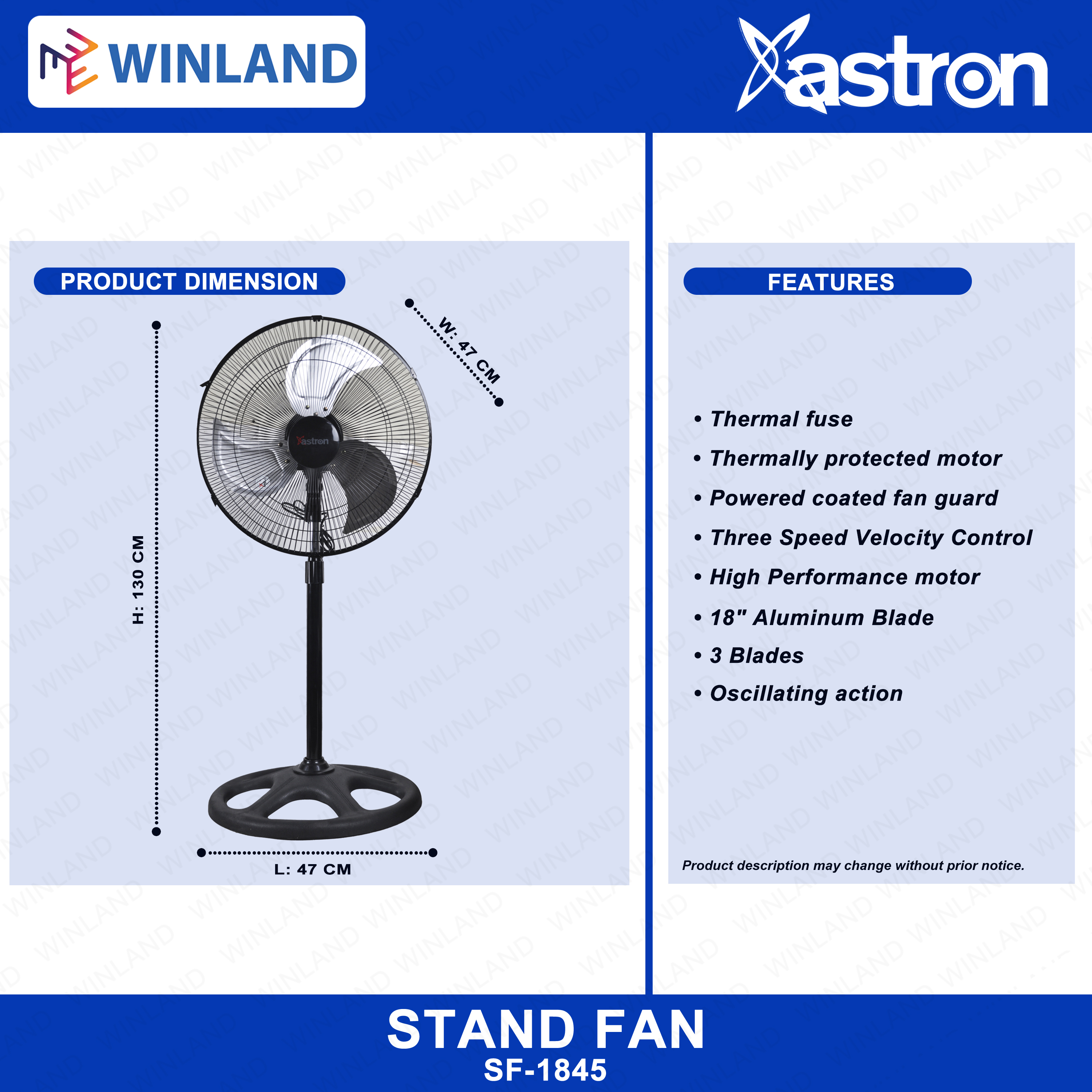 Astron by Winland Omni 18" Industrial Stand Fan | Electric Fan (Black ...