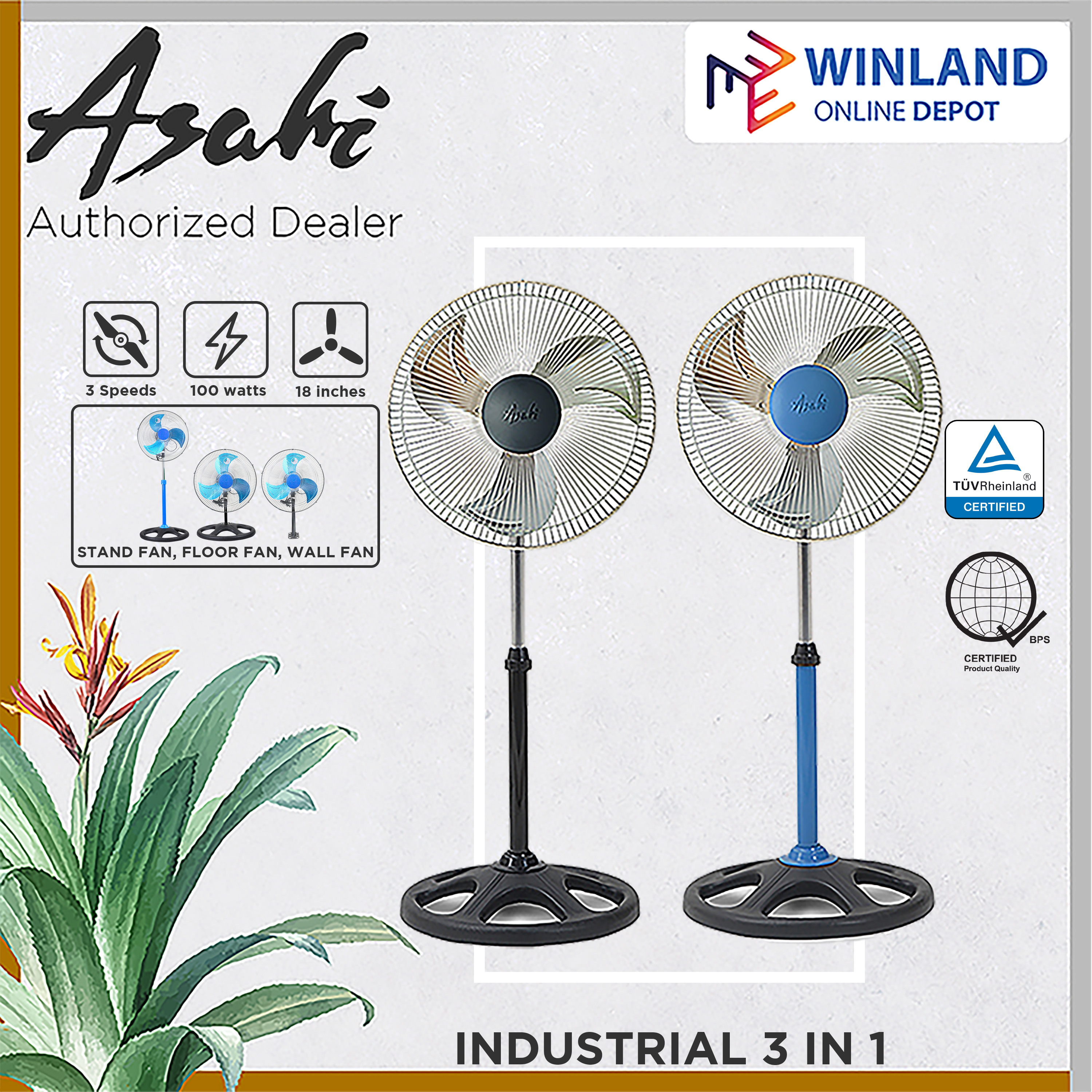 Asahi by Winland Industrial 3in1 18" Stand Fan, Floor Fan, Wall Fan ...
