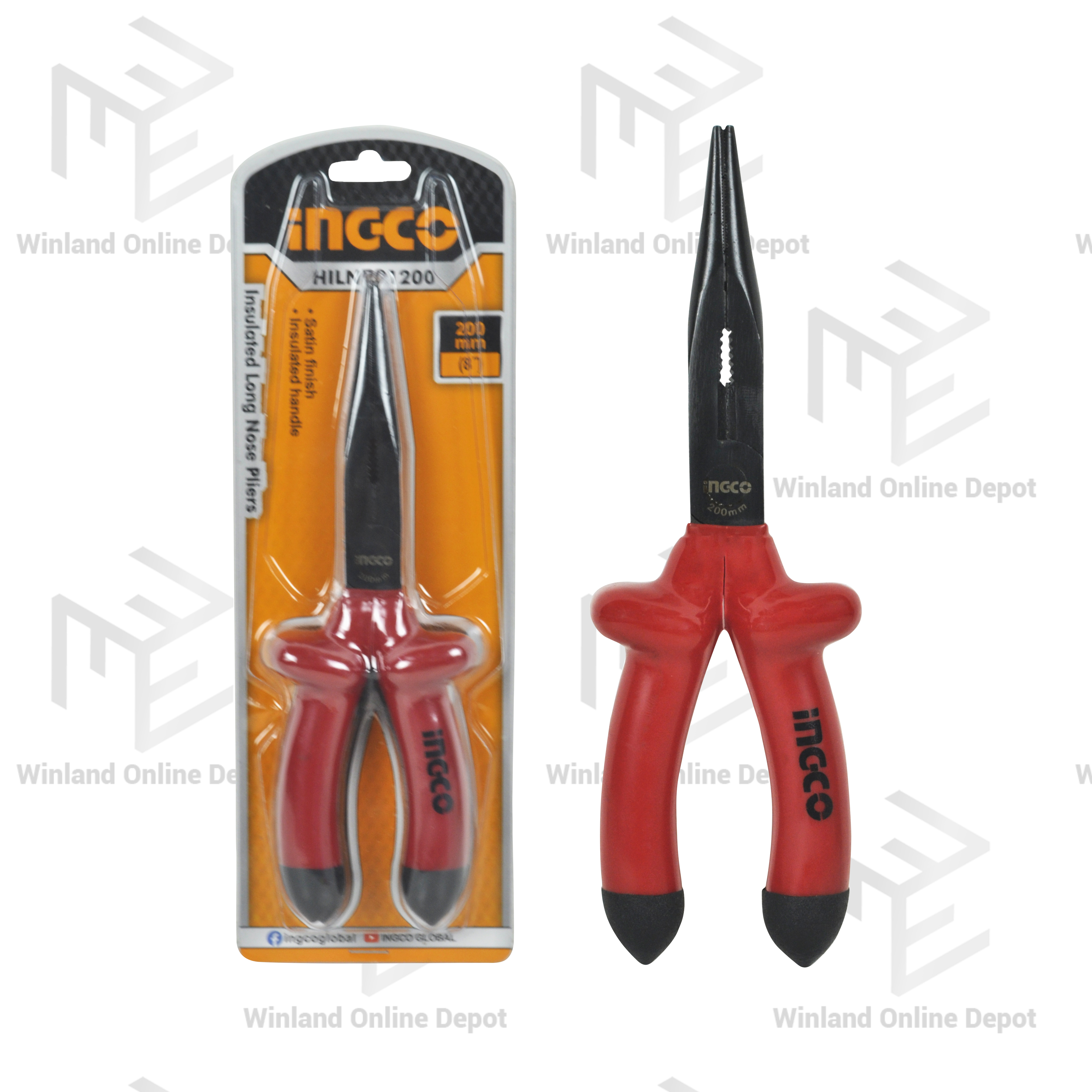 INGCO by Winland Insulated Long Nose Pliers Hand Tool Plier 200mm (8 ...