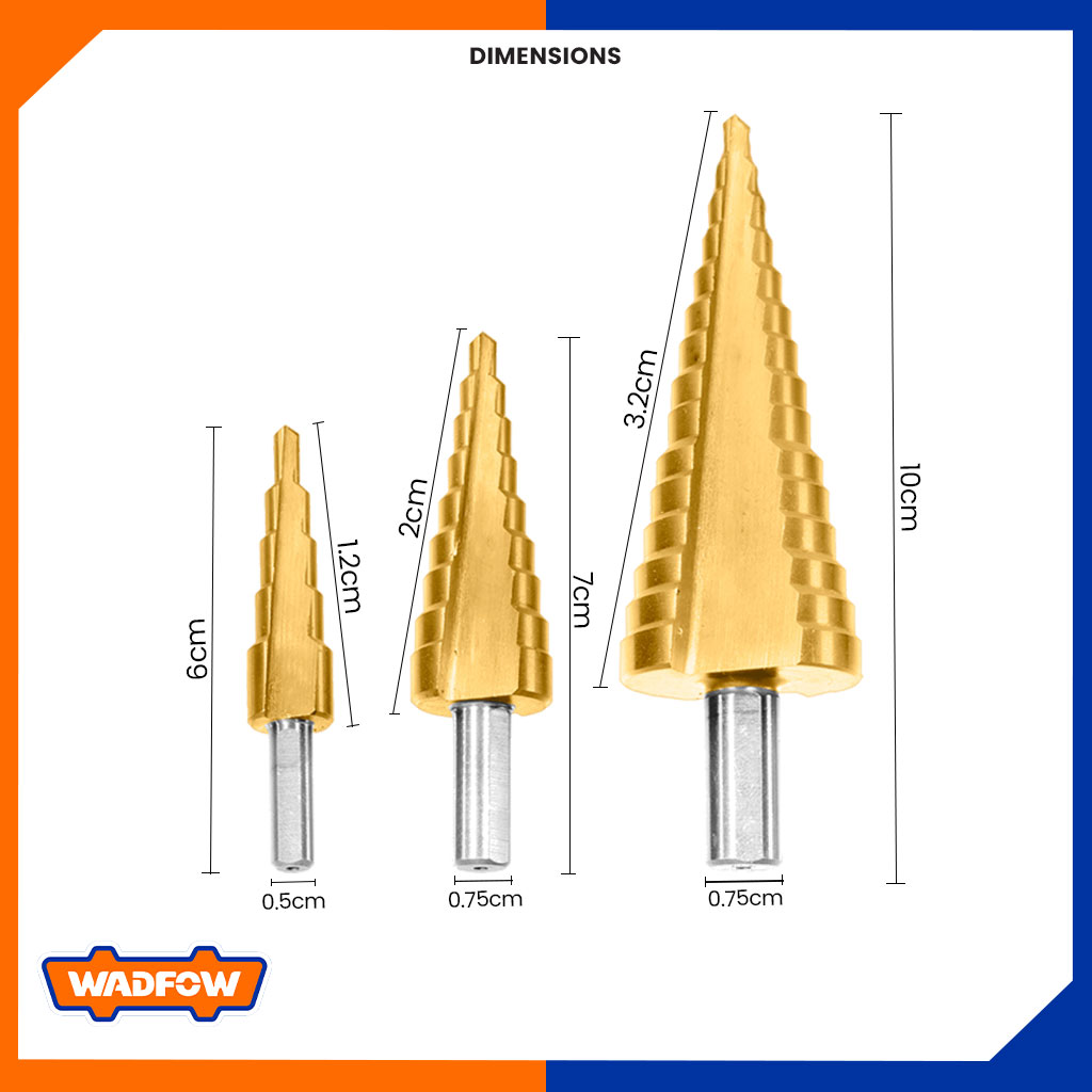 Wadfow by Winland 3pcs Step Drill Bit Cone Drill Bits High Speed Steel ...
