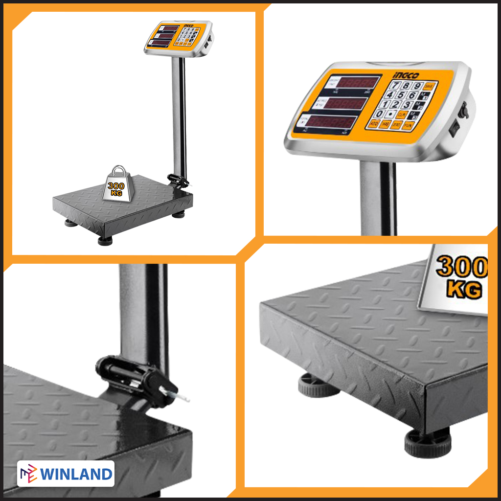 Ingco by Winland 300kg Rechargeable Weighing Platform Scale HESA33003 ...