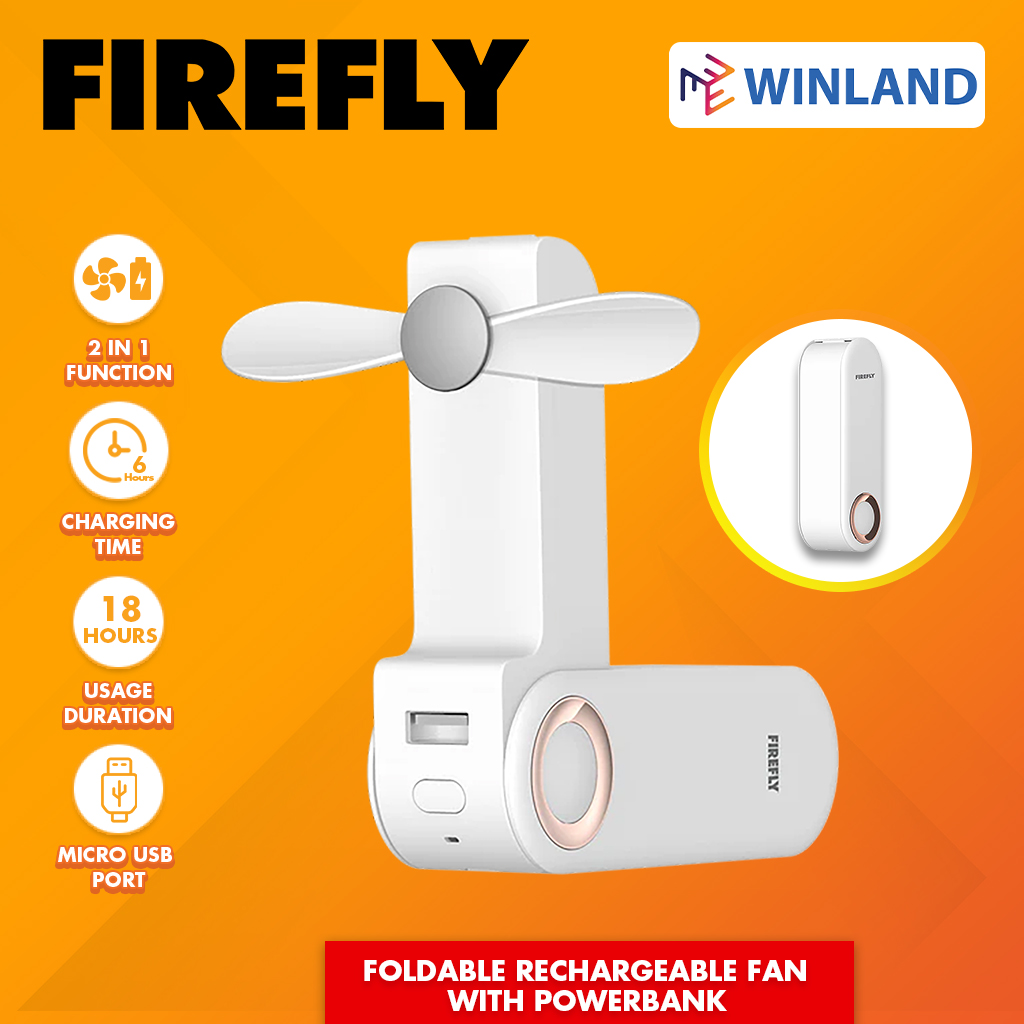 Firefly by Winland Handy Foldable Rechargeable Fan with Power Bank ...