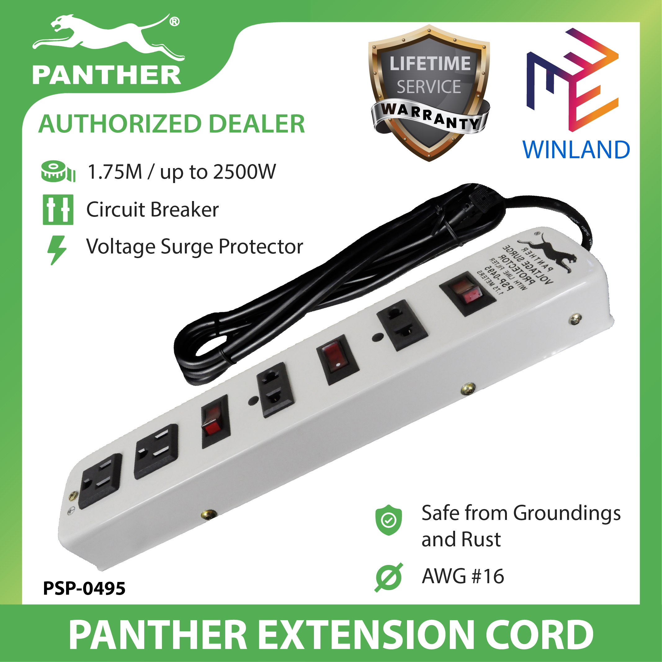 PANTHER by Winland Extension Cord Cable Wire with Voltage Surge ...
