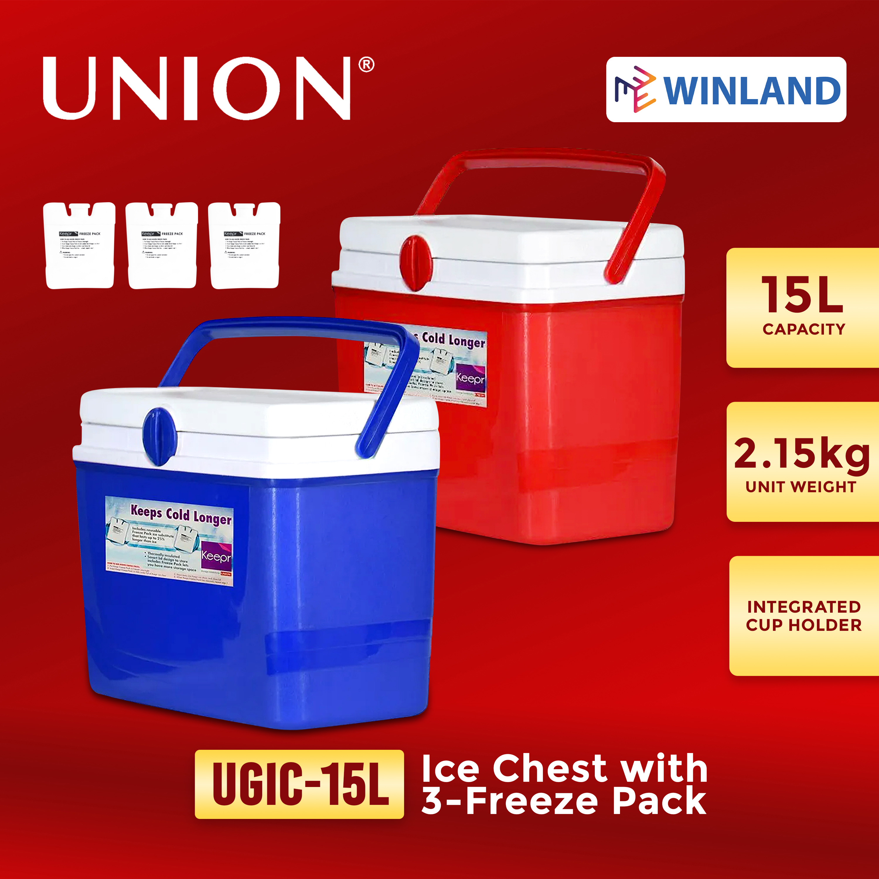 UNION by Winland Insulated Ice Chest Box 15Liters with Freeze Pack UGIC ...