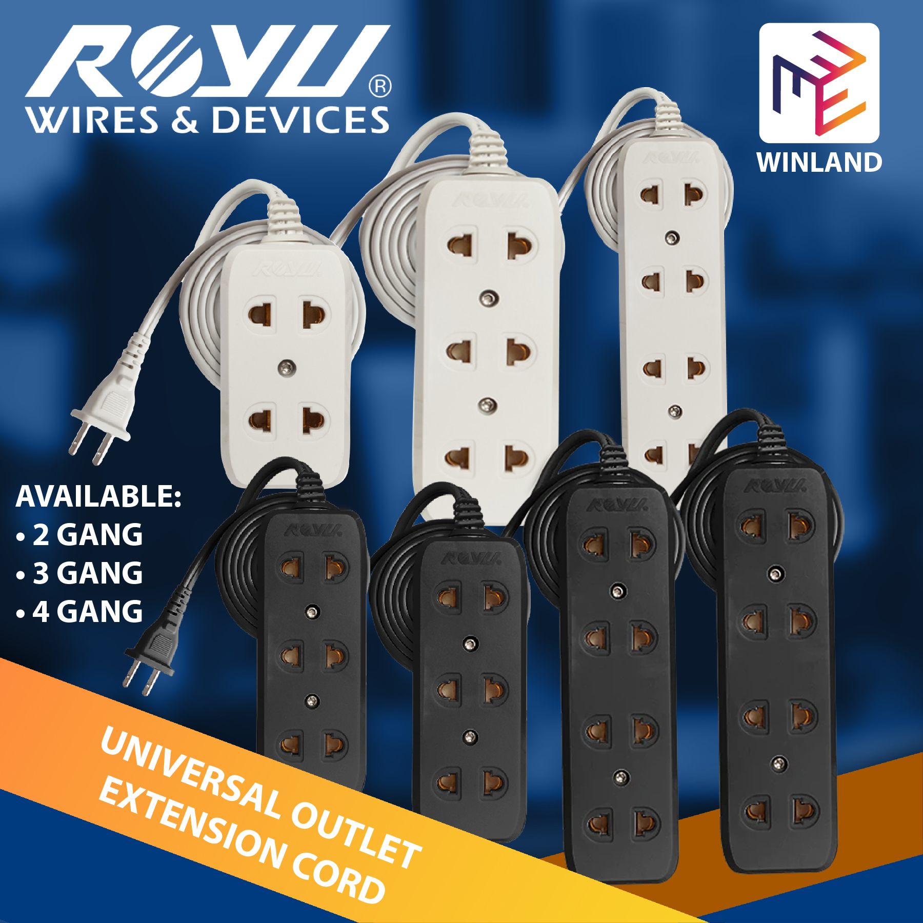 Royu by Winland 2-4 Gang Universal Convenience Outlet Extension Cord ...