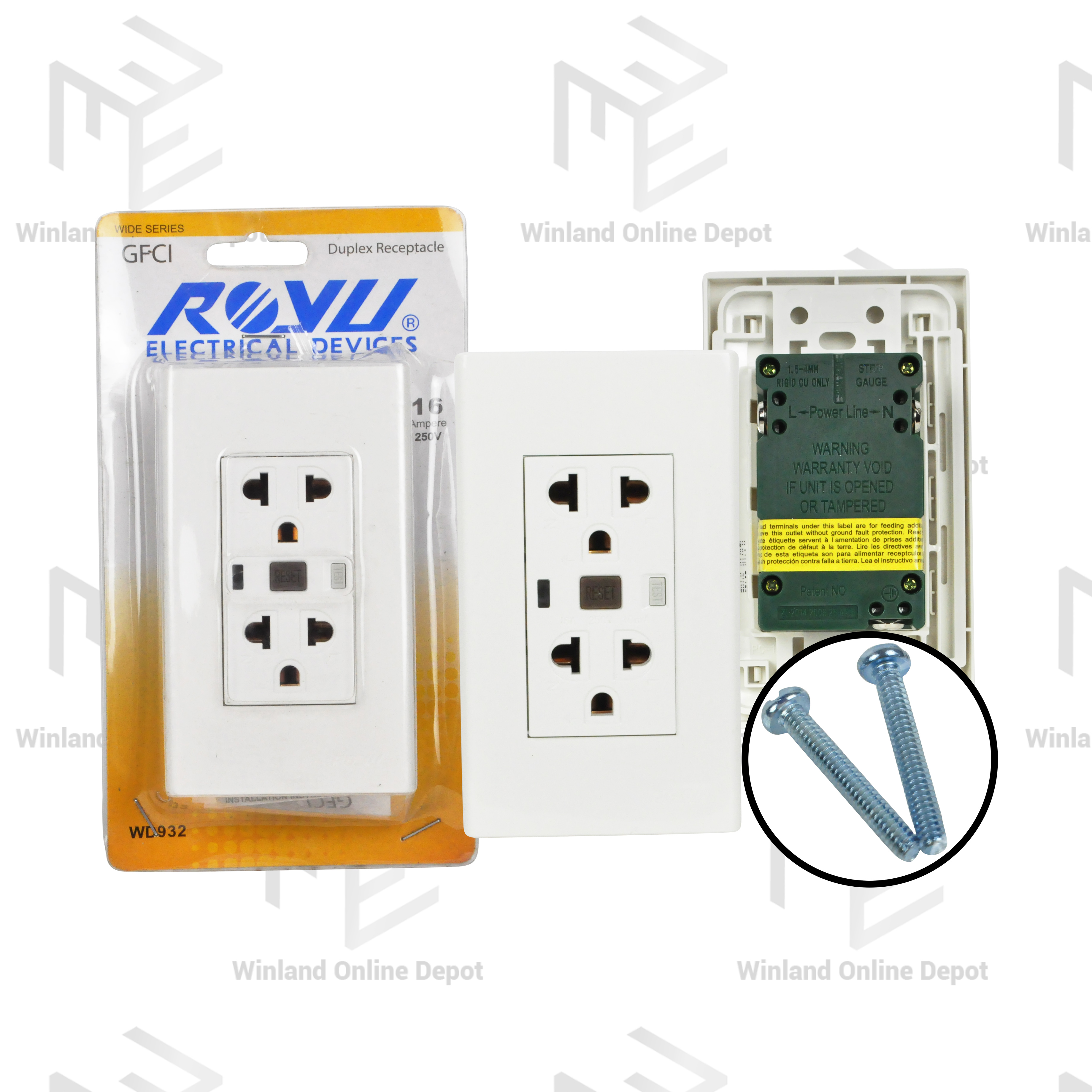 Royu by Winland Wide Series GFCI Duplex Receptacle Outlet Set (16A ...