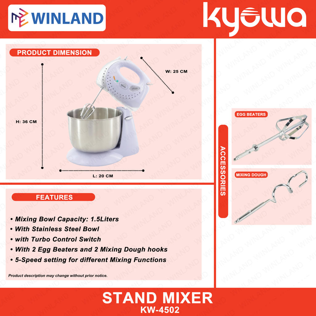 Kyowa by Winland Adjustable 5-Speed Settings 1.5L Stand Mixer with ...