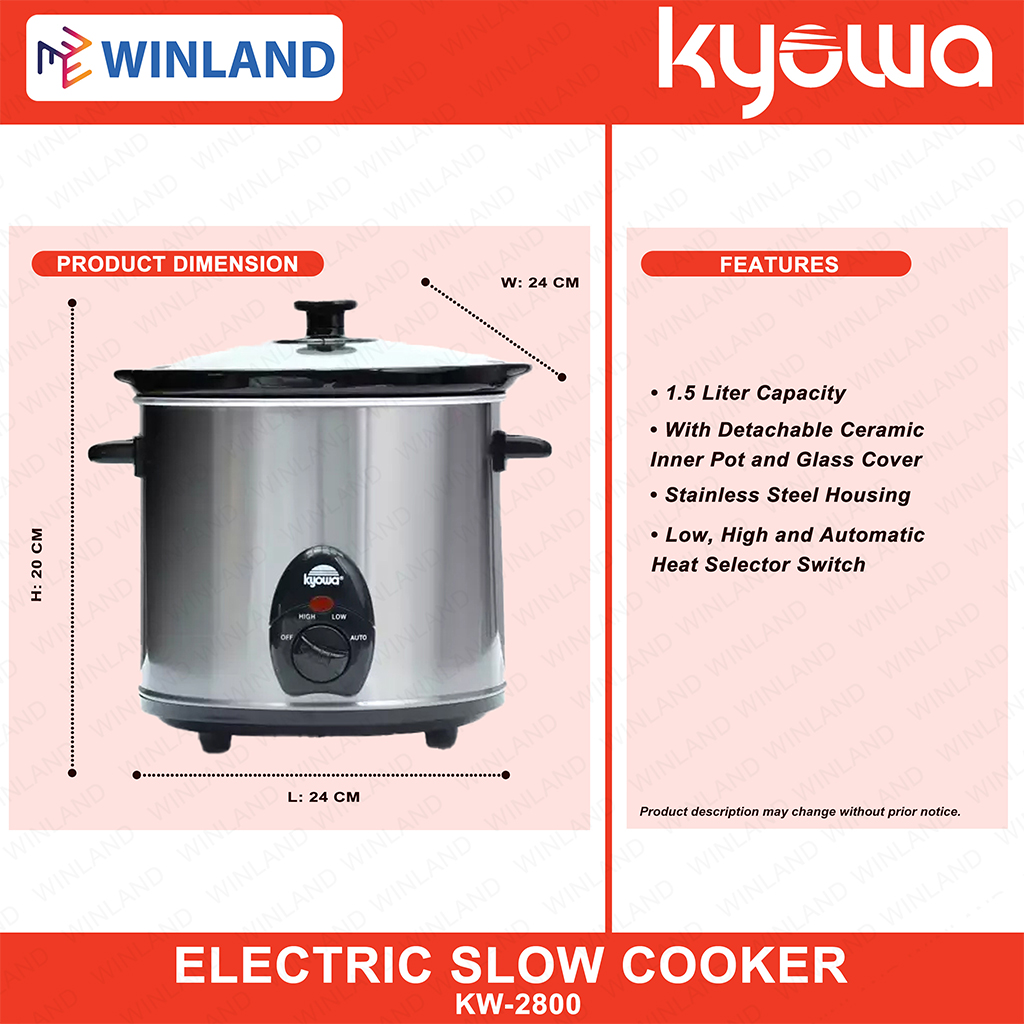 Kyowa by Winland Round Stainless Steel Electric Slow Cooker 1.5 Liters ...